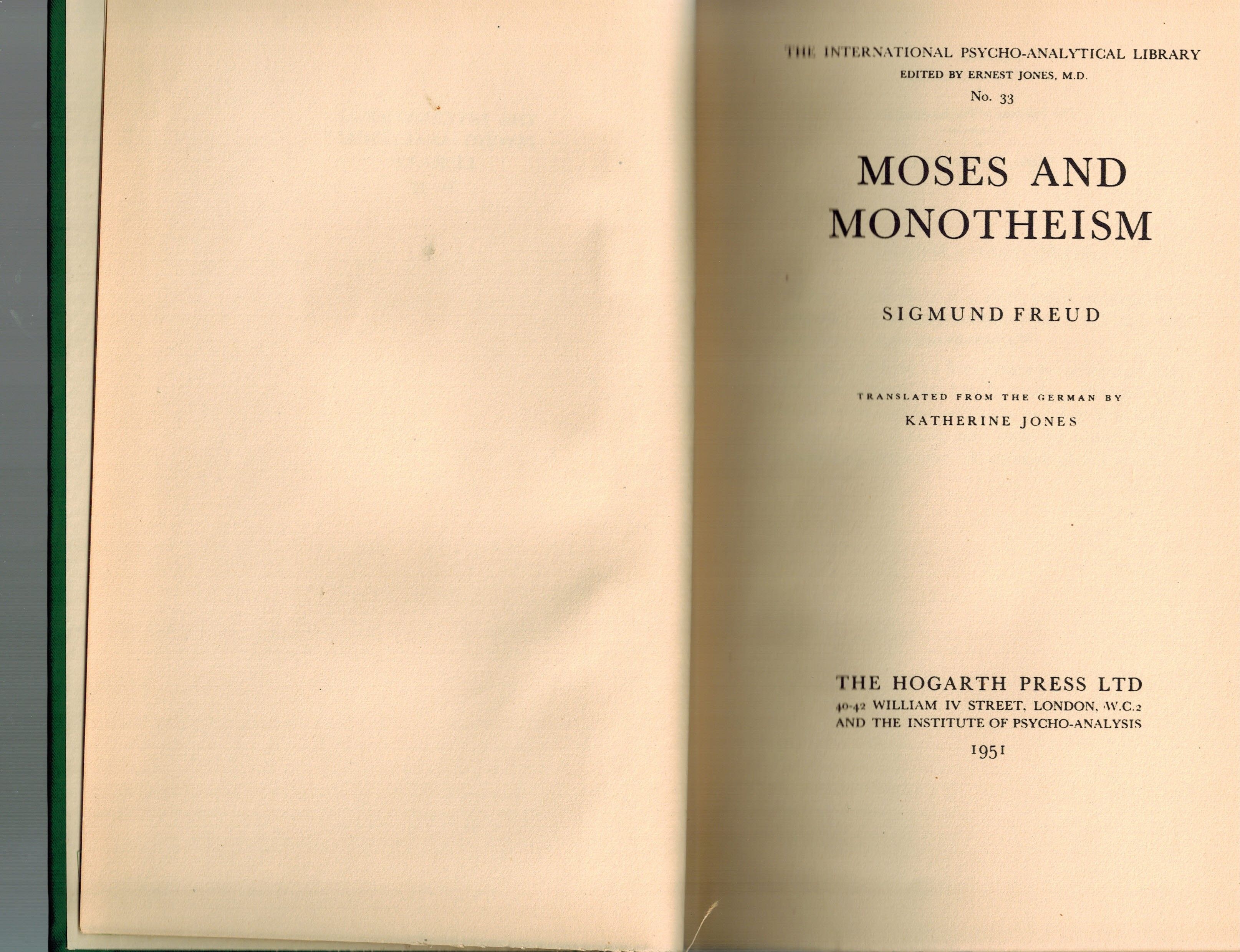 BIBLIO | Moses and Monotheism by Freud, Sigmund | Hardcover | 1951 ...