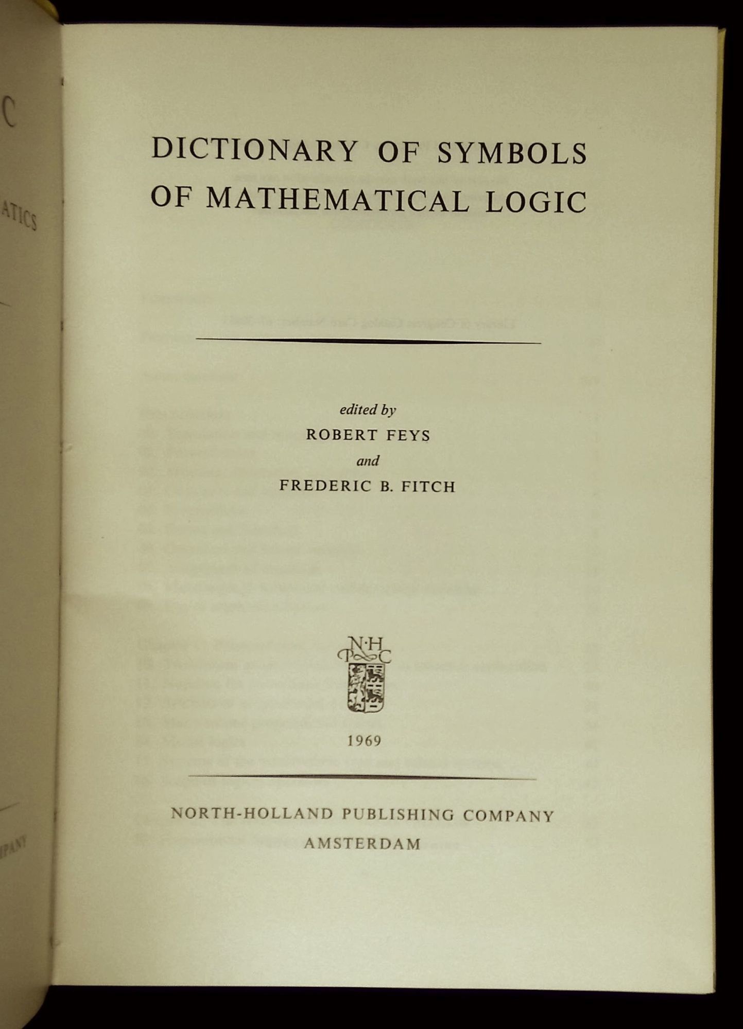 Dictionary of Symbols of Mathematical Logic by Feys, Robert and ...