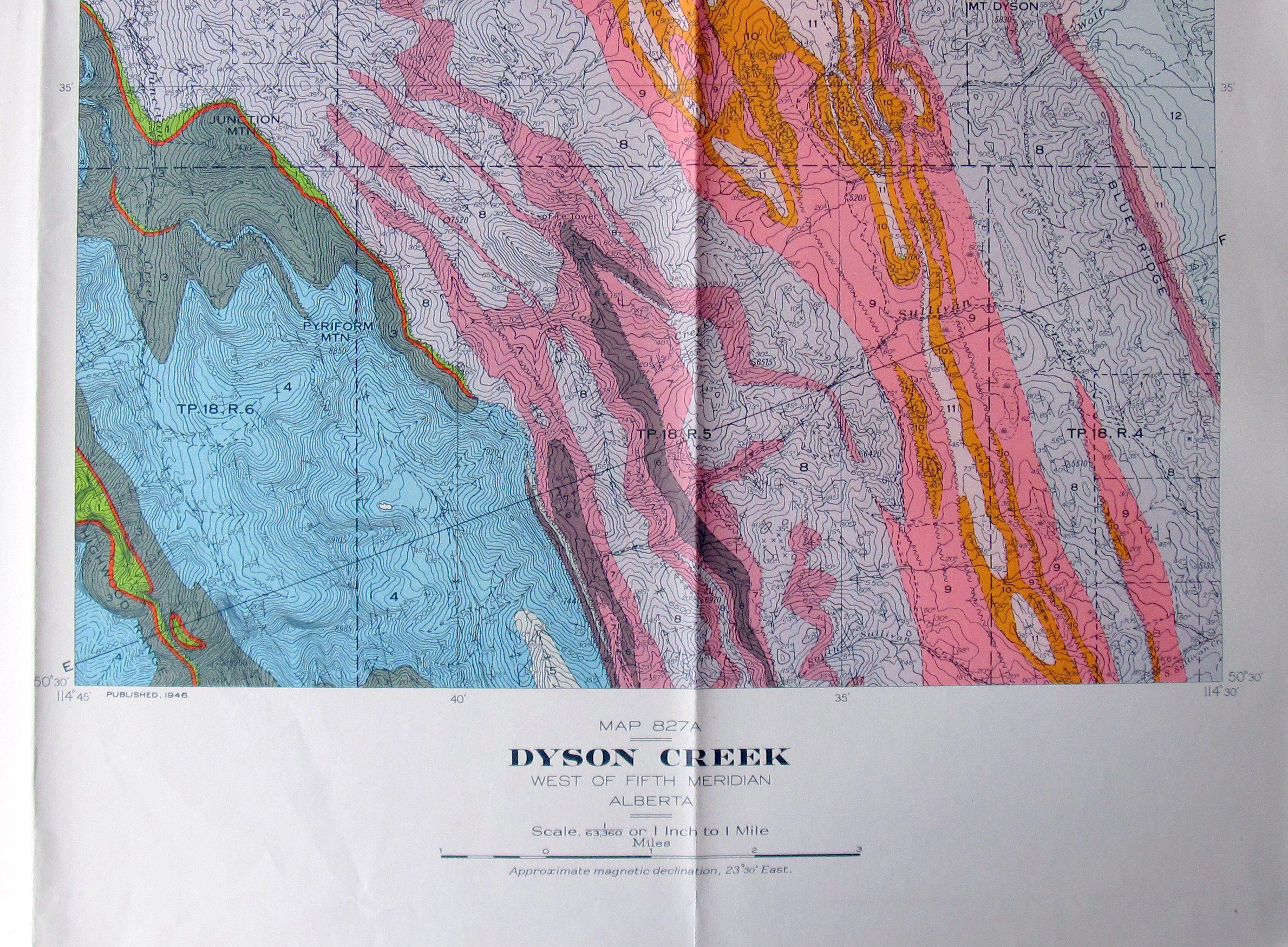 Geological Survey Map in Colour. Map 827a Dyson Creek Alberta West of ...