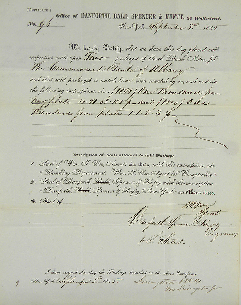 FORM LETTER, FILLED OUT BY HAND, CERTIFYING THE COUNT AND SHIPMENT BY ...