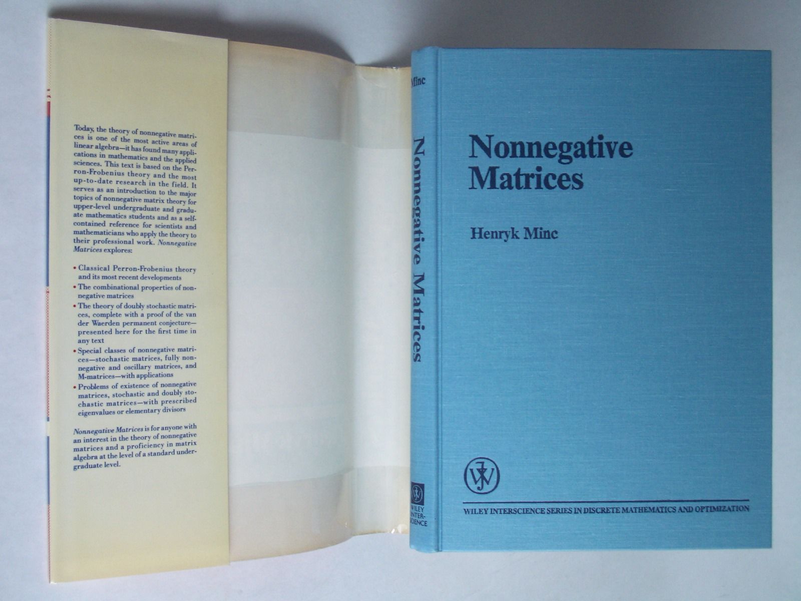 Biblio Nonnegative Matrices By Minc Henryk Hardcover 1998 John Wiley And Sons 9780471839668