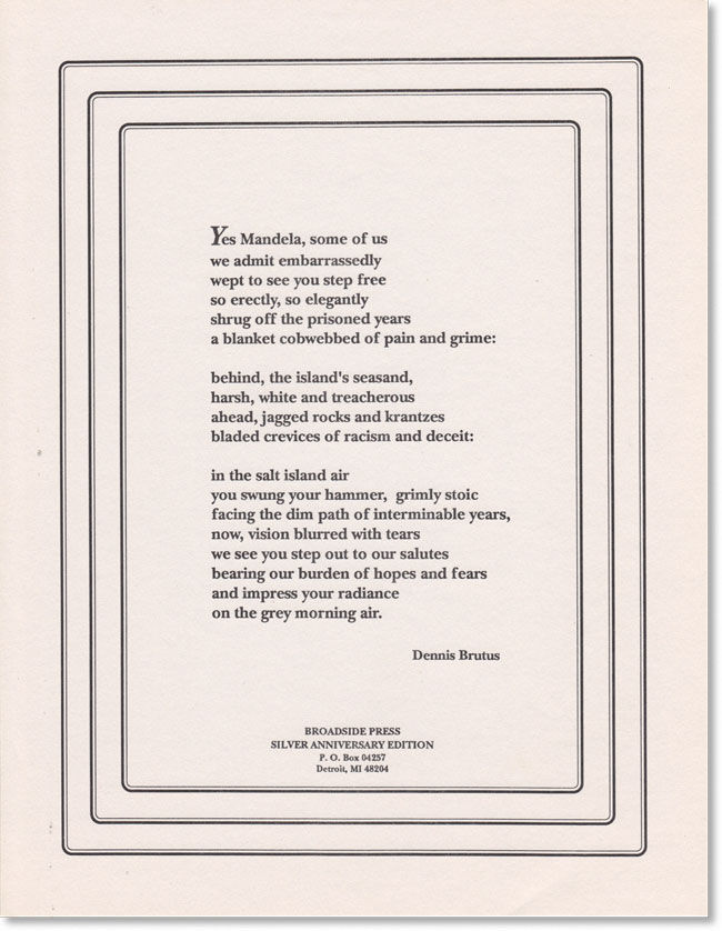 Broadside Poem: "Yes Mandela, some of us..." by BRUTUS, Dennis | [1990 ...