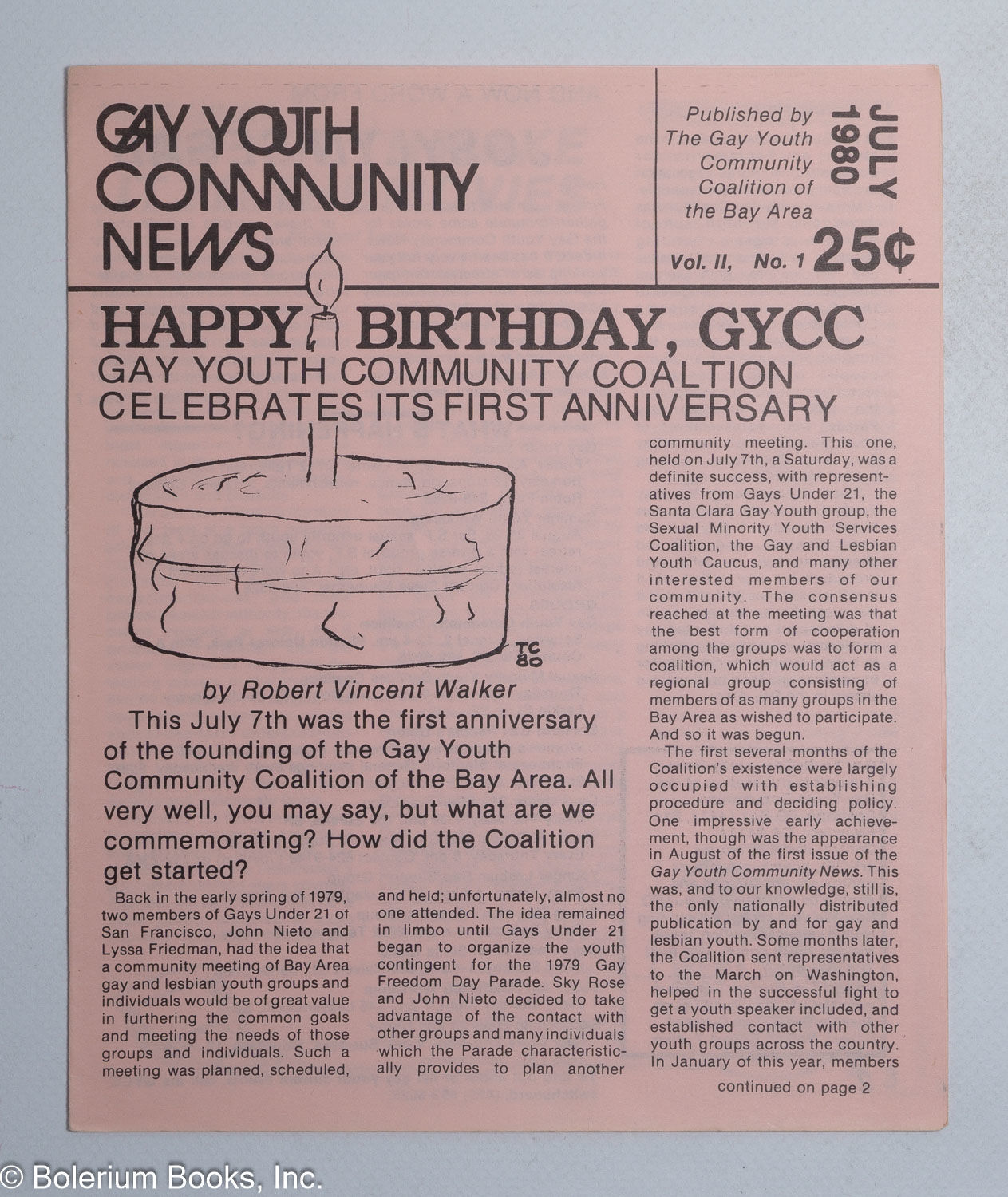 Gay Youth Community News: vol. 2, #1, July. 1980: Happy Birthday GYCC ...