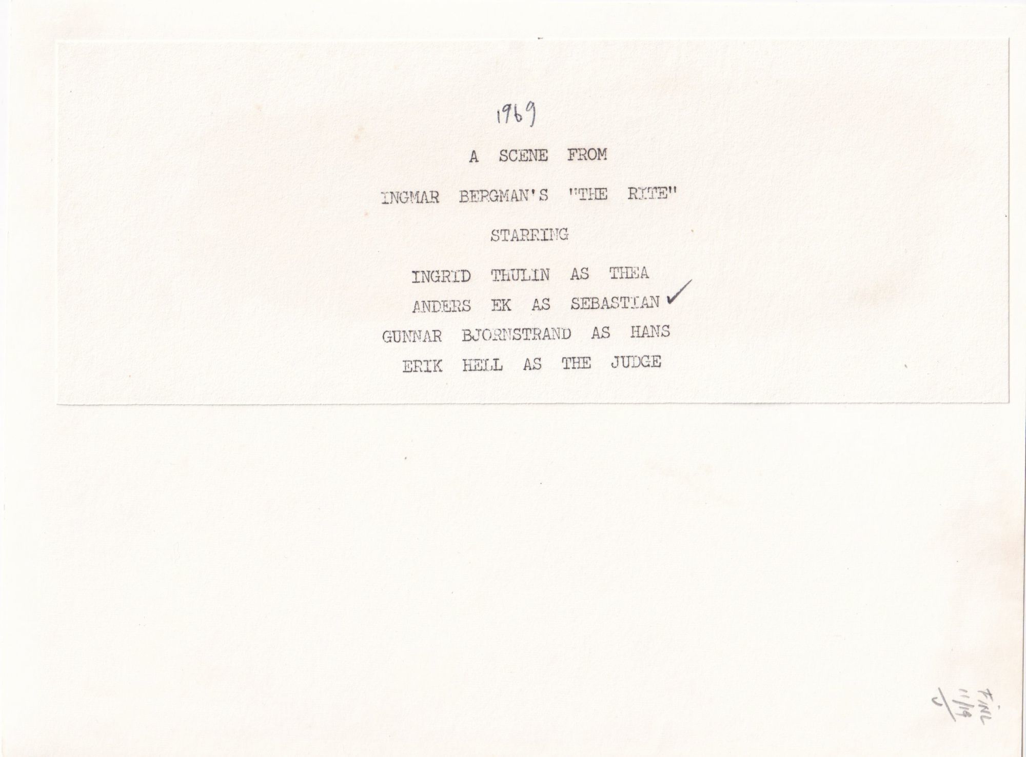 The Rite [Il Rito] (Original photograph from the 1969 television film ...