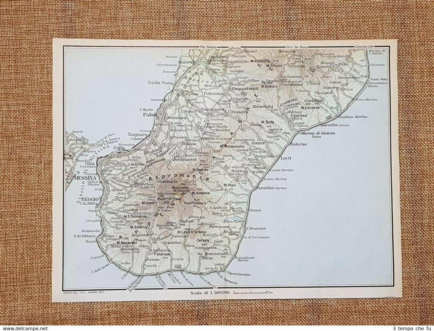 Carta geografica o mappa del 1937 Palmi Scilla Gioia Tauro Calabria T.C.I.