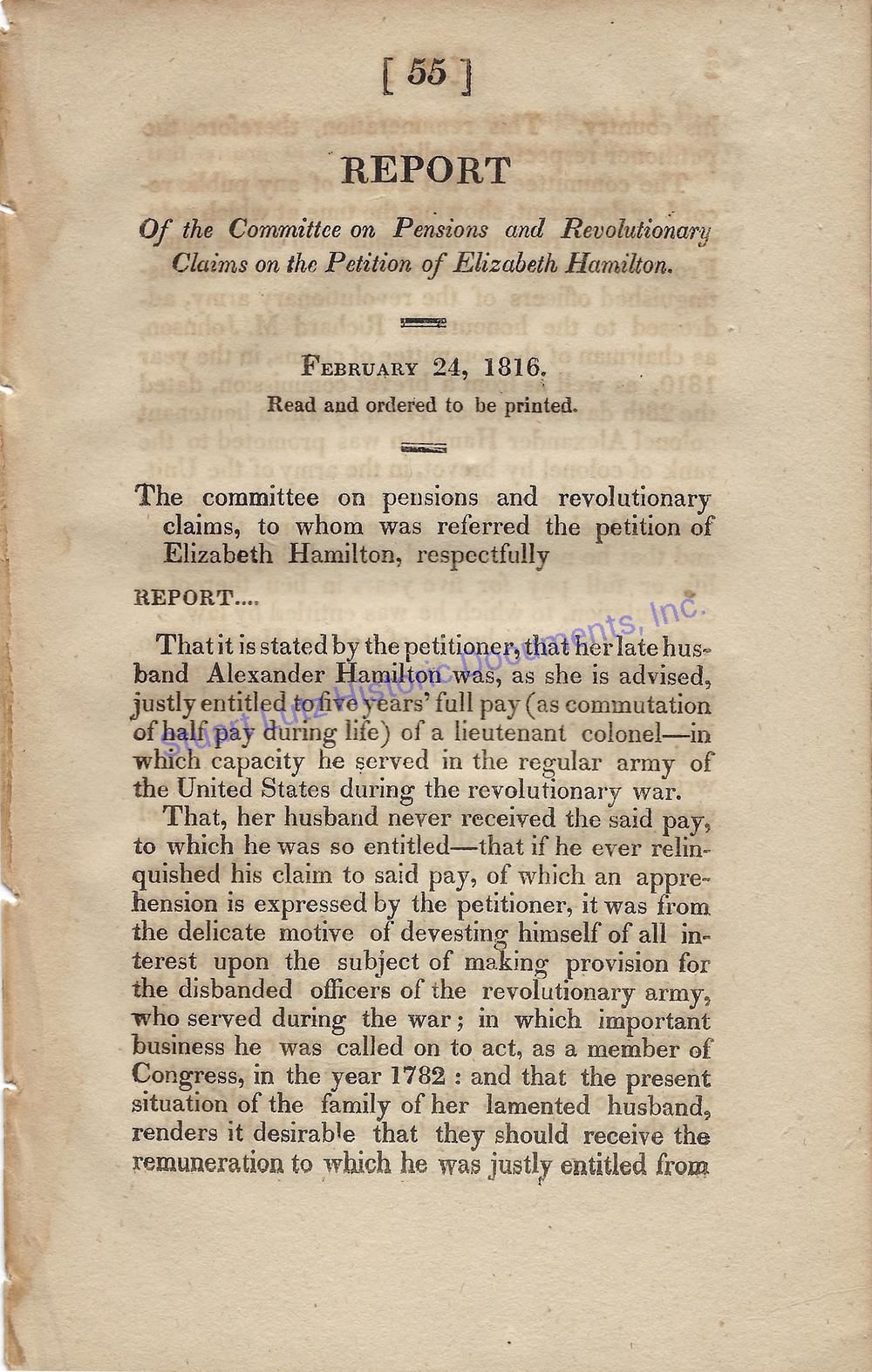 Hamiltons Widow Petitions To Receive Her Husbands Revolutionary War ...