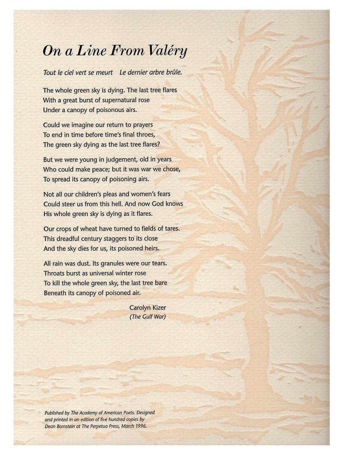 On a Line from Valery (Broadside Poem) by Kizer, Carolyn | No Binding ...