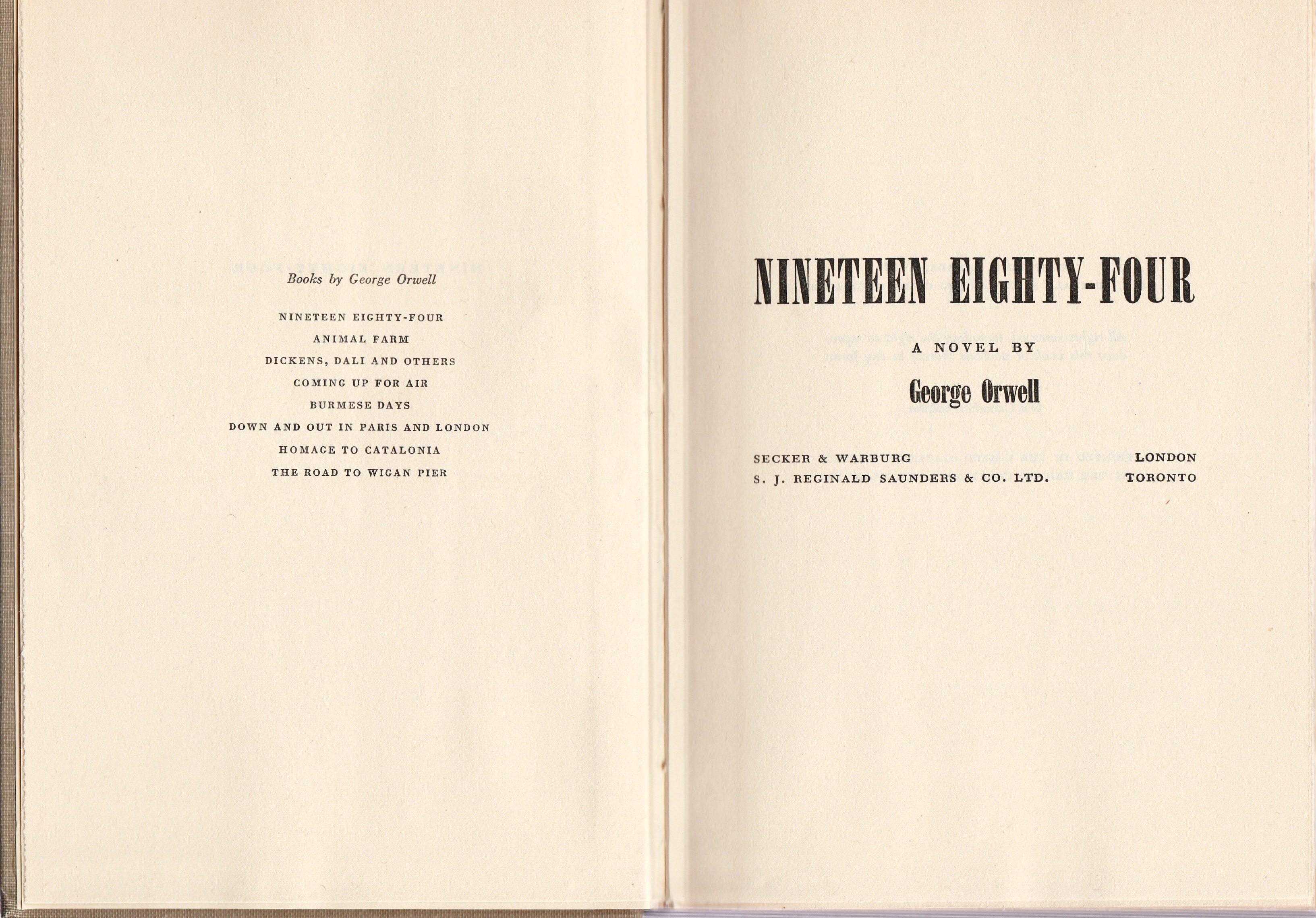 Nineteen Eighty-Four: A 1984 Novel [First Canadian Edition] by Orwell ...
