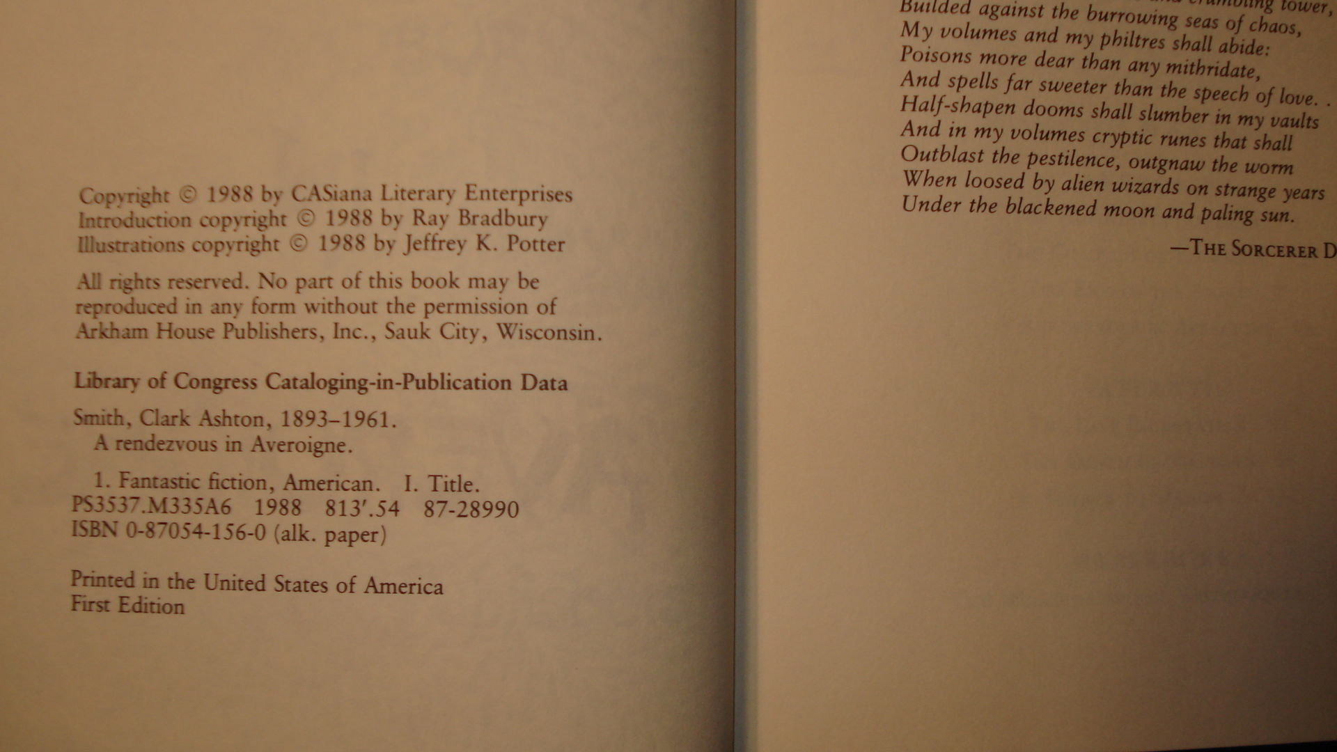 BIBLIO | A Rendezvous In Averoigne by Clark Ashton Smith | Hardcover ...