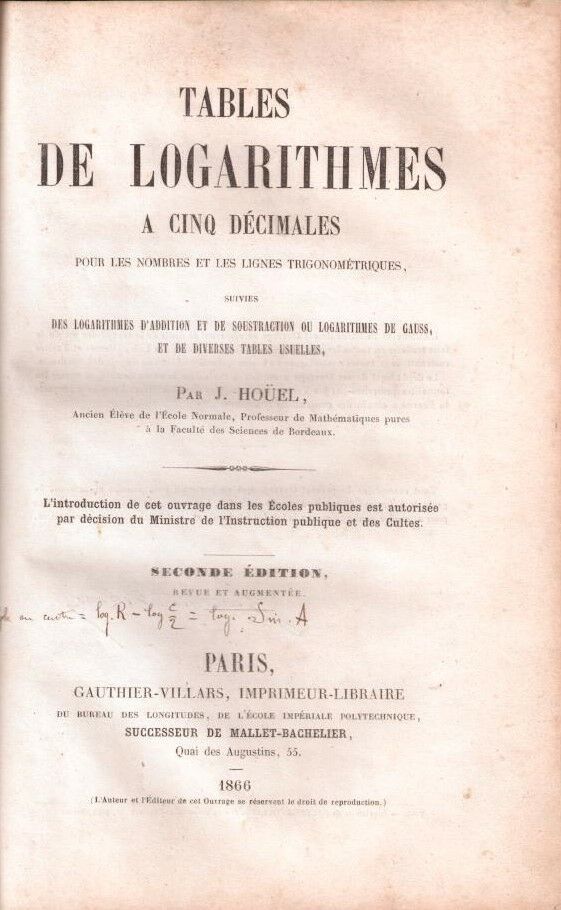 Tables des logarithmes à cinq décimales pour les nombres et les lignes ...