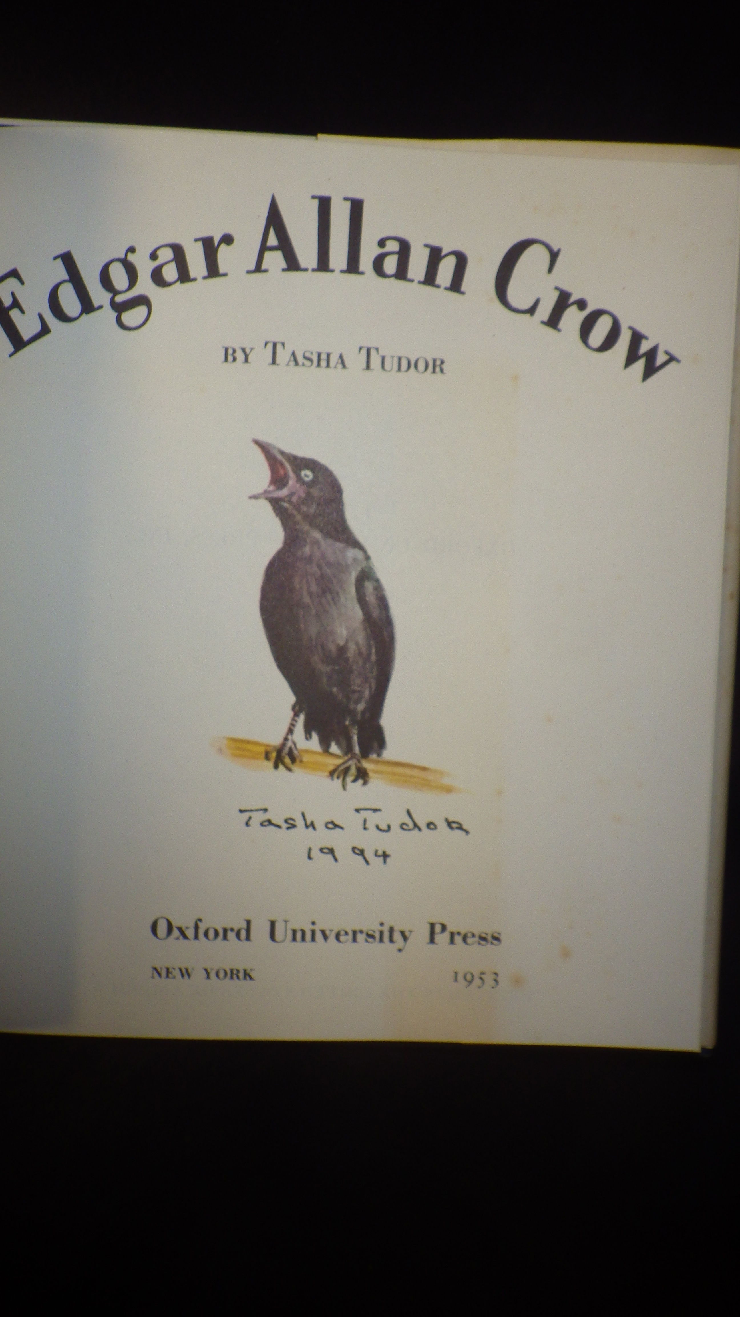 EDGAR ALLAN CROW, SIGNED BY TASHA TUDOR ,A charming story of a crow ...
