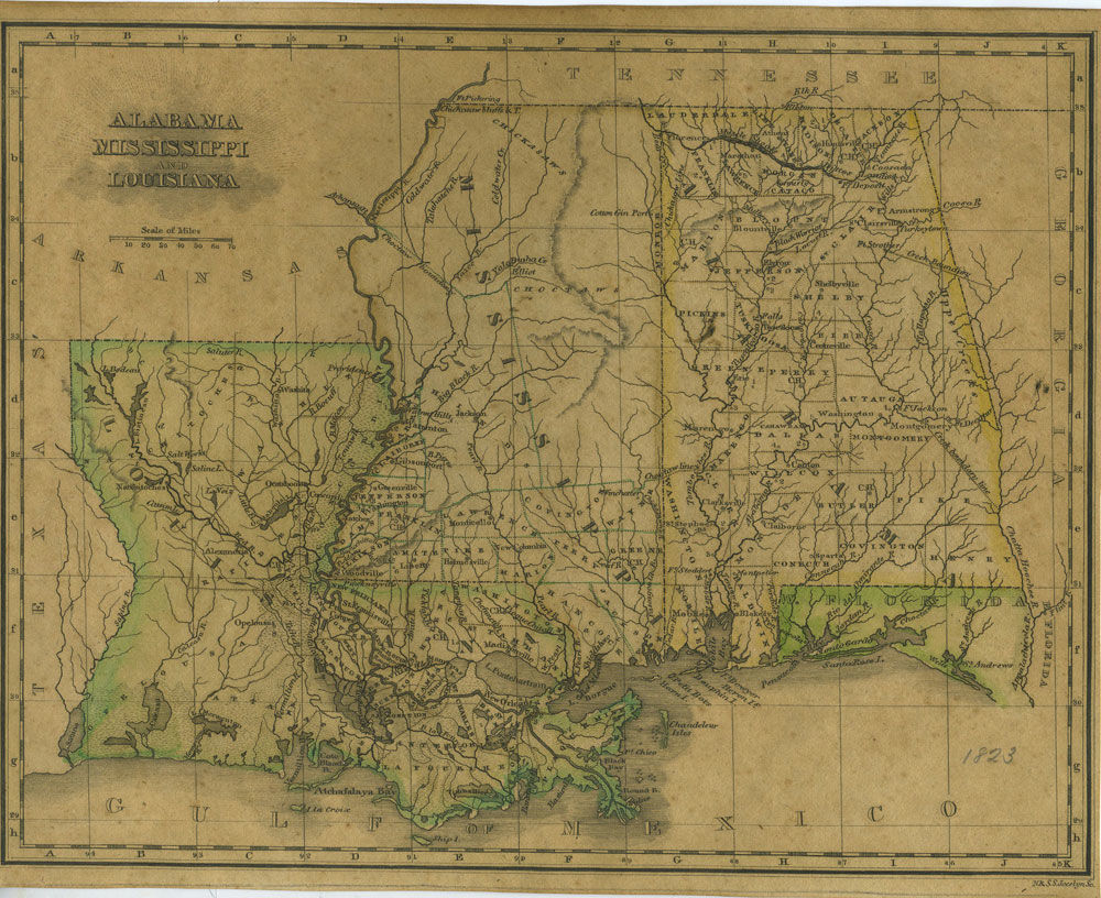 A Map of Alabama, Mississippi and Louisiana from "An Atlas of the ...