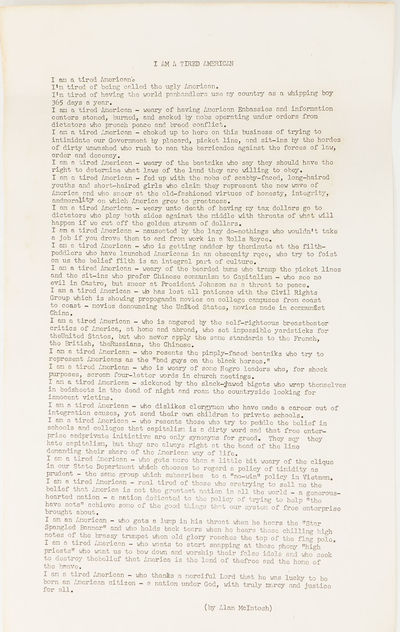 I Am a Tired American by McIntosh, Alan | 1964 | n.p. | Biblio