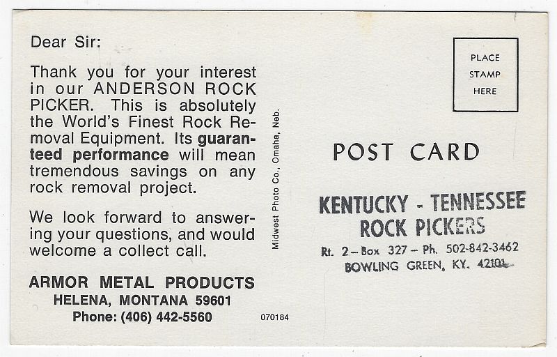 ANDERSON ROCK PICKER, ARMOR METAL PRODUCTS, HELENA, MONTANA by Postcard ...