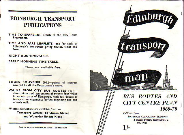 Edinburgh Transport Map - Bus Routes and City Centre Plan 1969-70 MAP ...