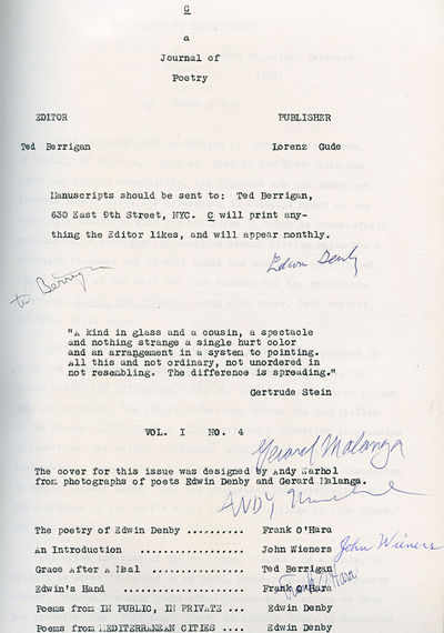 C: A Journal of Poetry, Vol. I, No. 4 by Denby, Edwin, Ted Berrigan ...