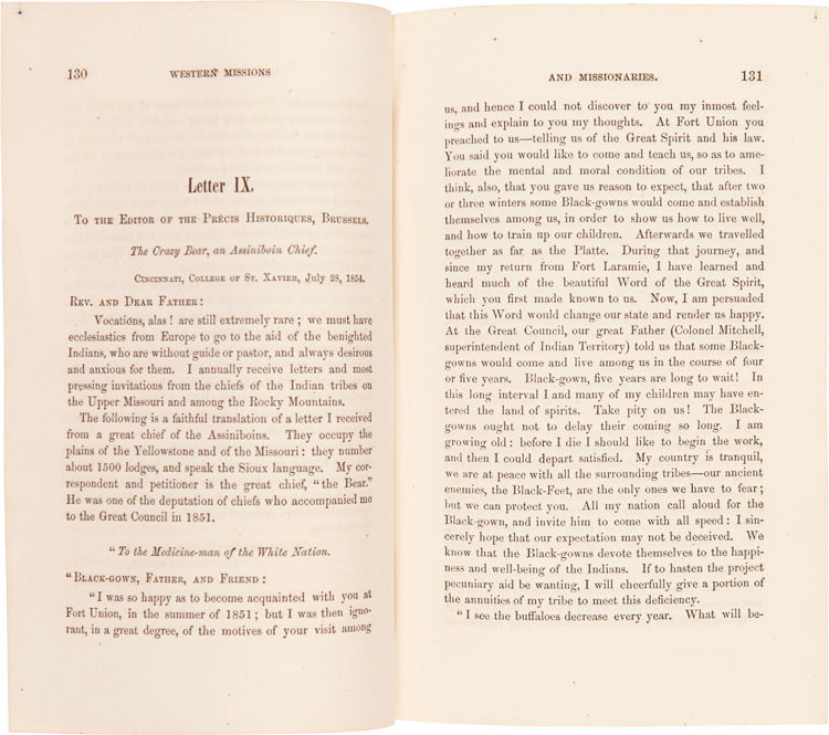 WESTERN MISSIONS AND MISSIONARIES: A SERIES OF LETTERS... by De Smet ...