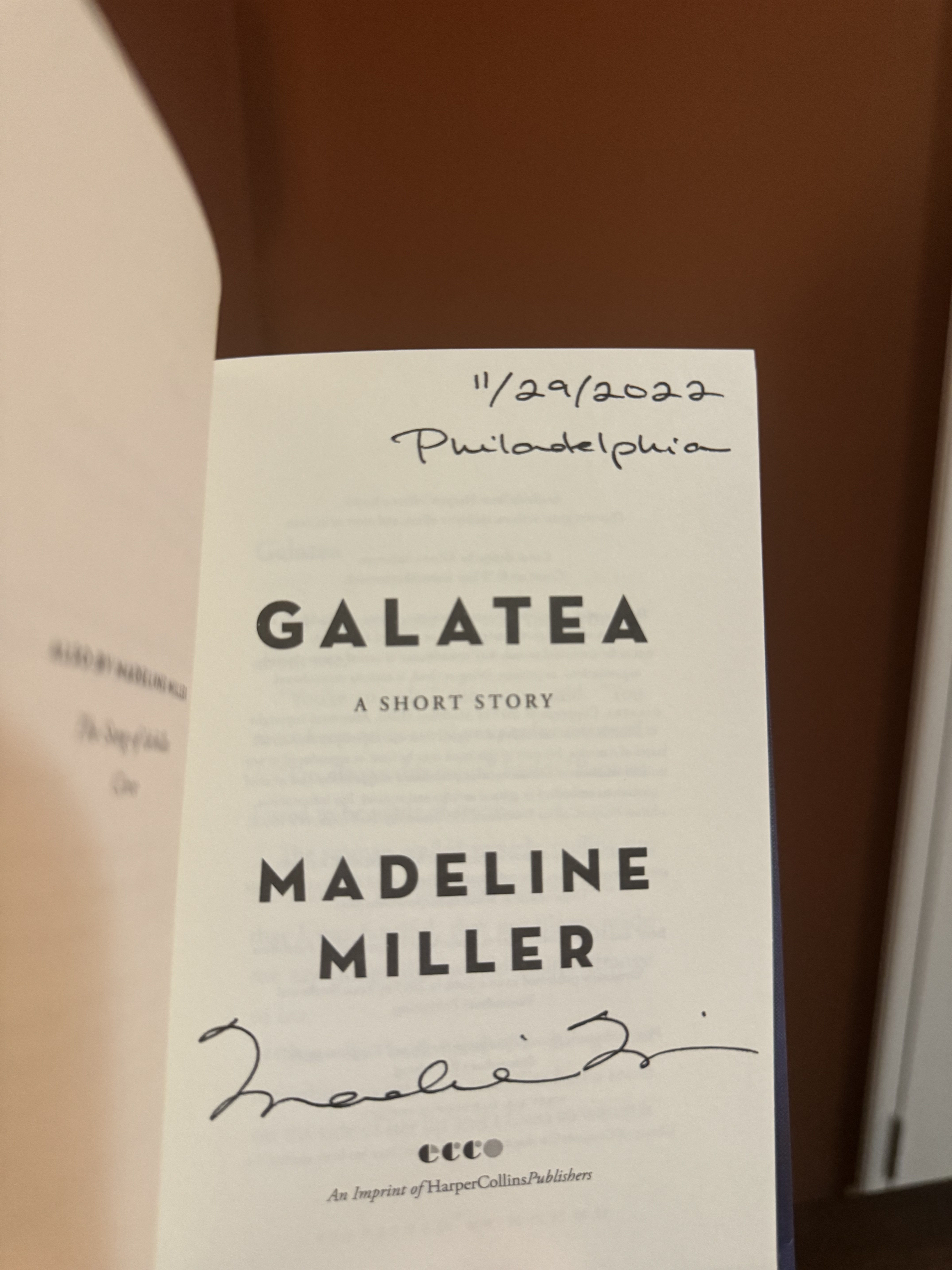 Galatea: A Short Story ~ SIGNED, DATED & LOCATED by Miller, Madeline ...