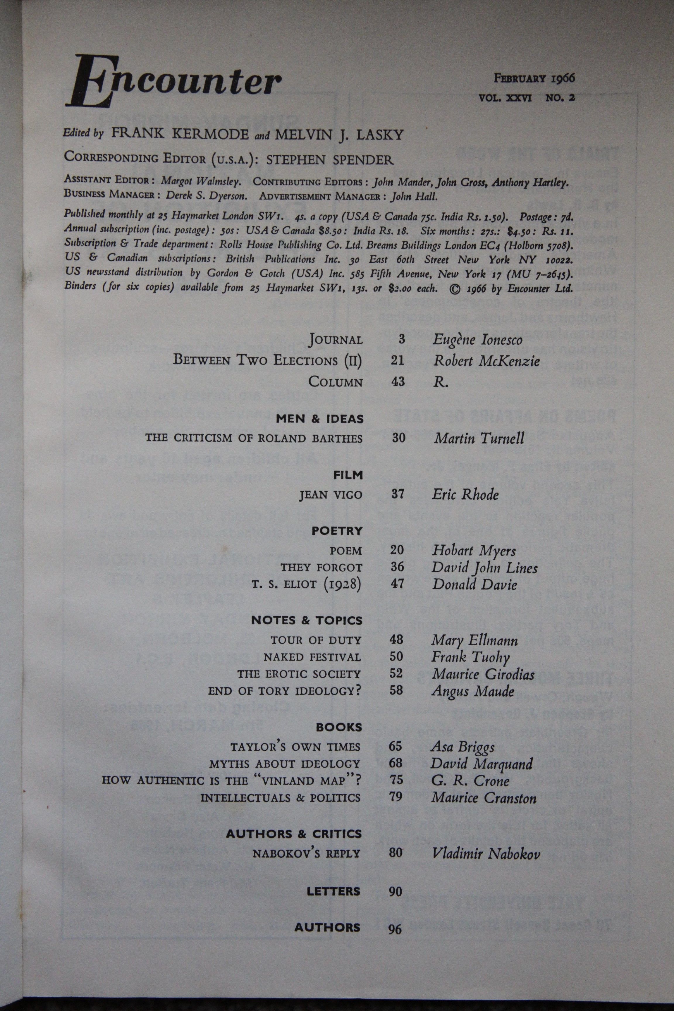 Vladimir NABOKOV contributes "Pushkin & Gannibal", "Nabokov's Reply" to ...