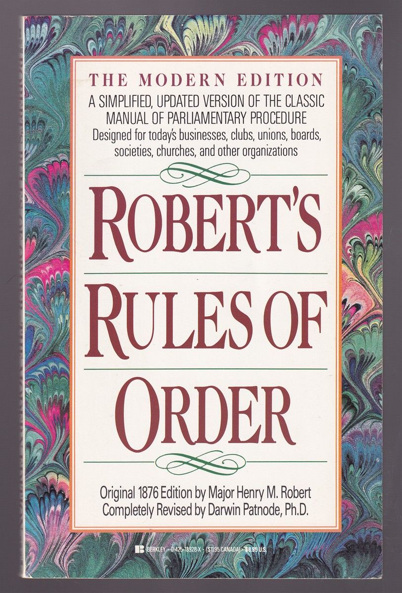 Roberts Rules Of Order by Patnode Darwin Robert (1 items) - Biblio