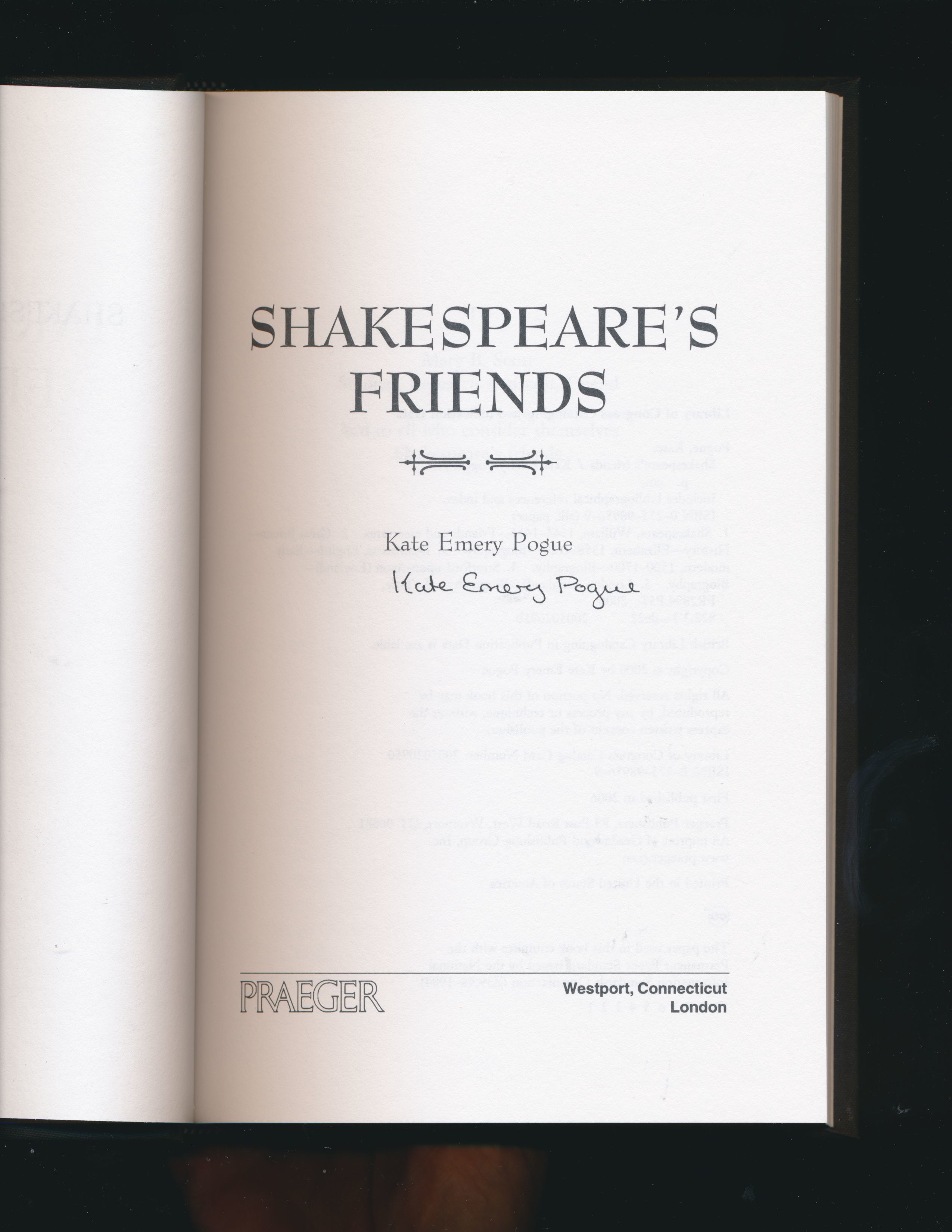 Shakespeare's Friends by Pogue Kate Emery - Hardcover - Signed - 2006 ...