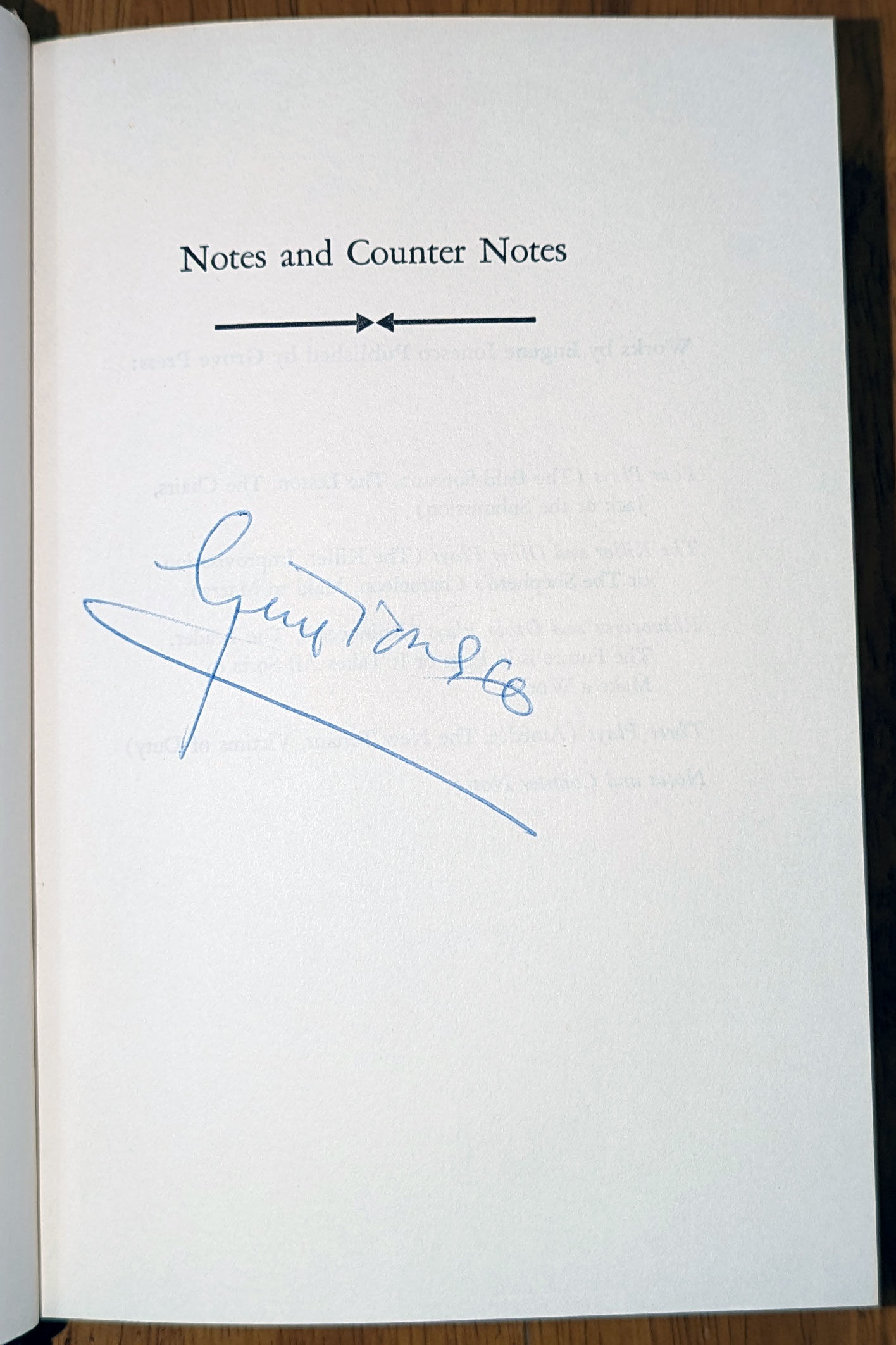 Notes and Counter Notes: Writings on the Theatre (SIGNED) by Eugene ...
