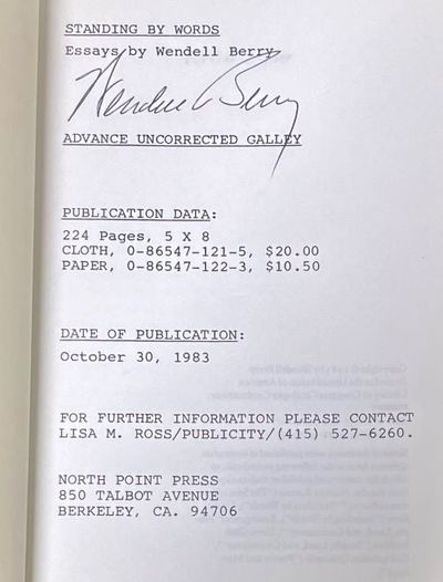 Standing by Words by Berry, Wendell | Search for rare books | ABAA
