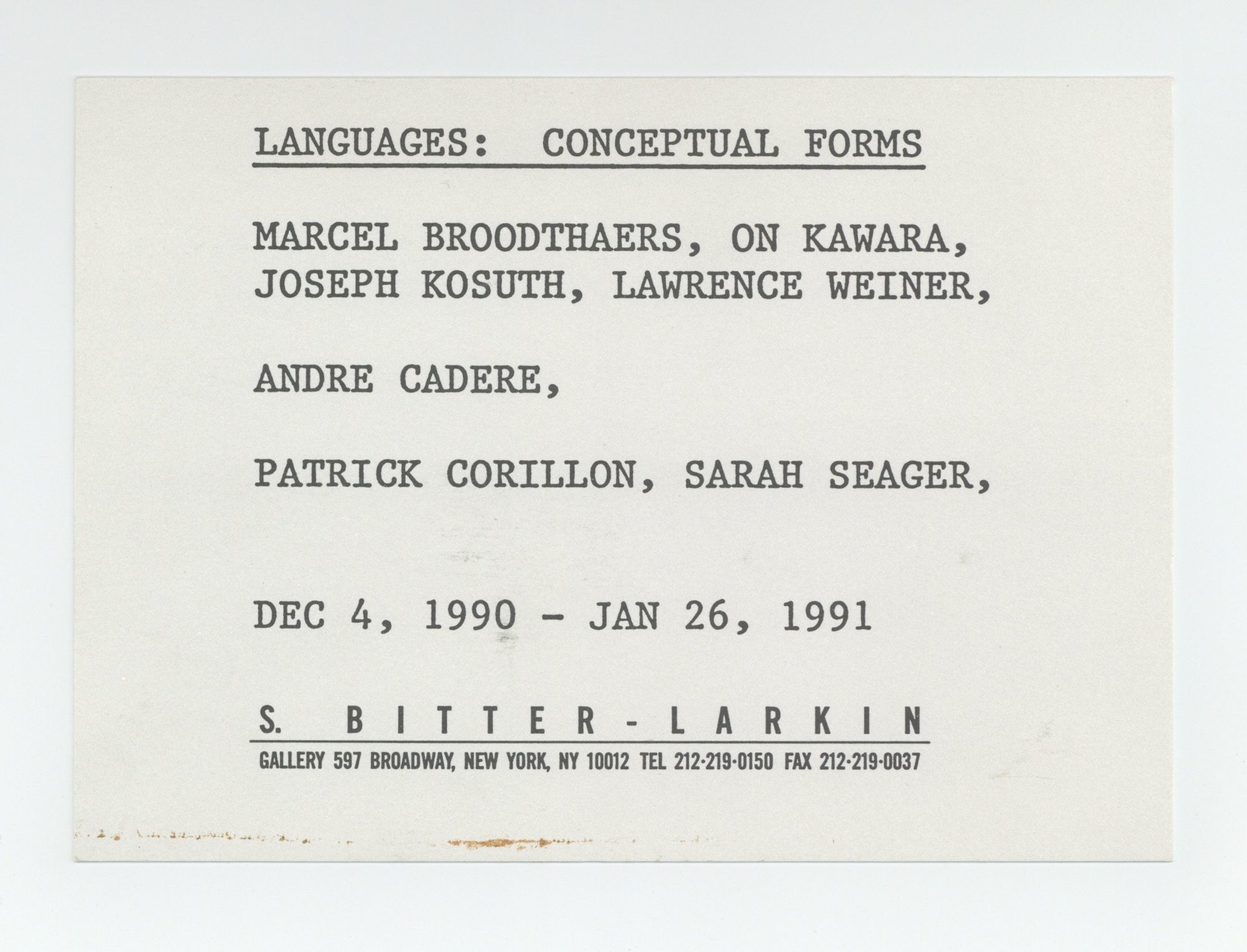 Exhibition postcard: Languages: Conceptual Forms, Marcel Broodthaers ...