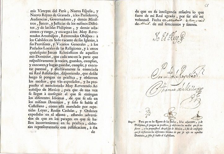 Cedula Real (royal decree) of 1770 Instruccion de Indias (Prohibition ...