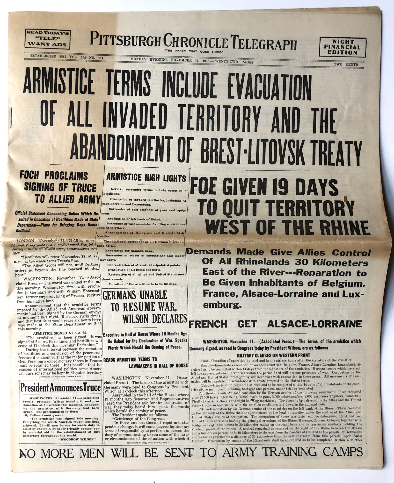 Souvenir miniature edition of the Signing of the Armistice, November 11 ...