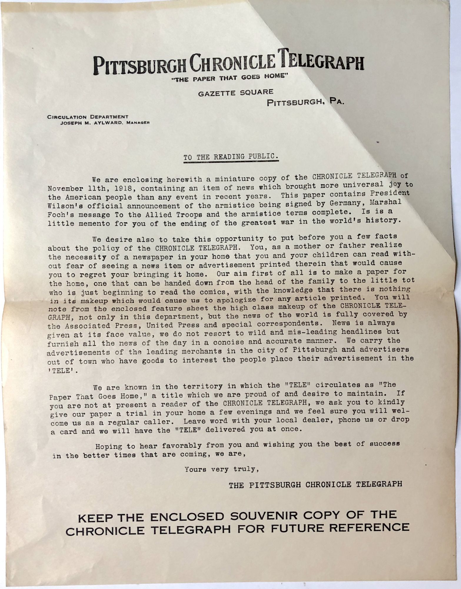 Souvenir miniature edition of the Signing of the Armistice, November 11 ...