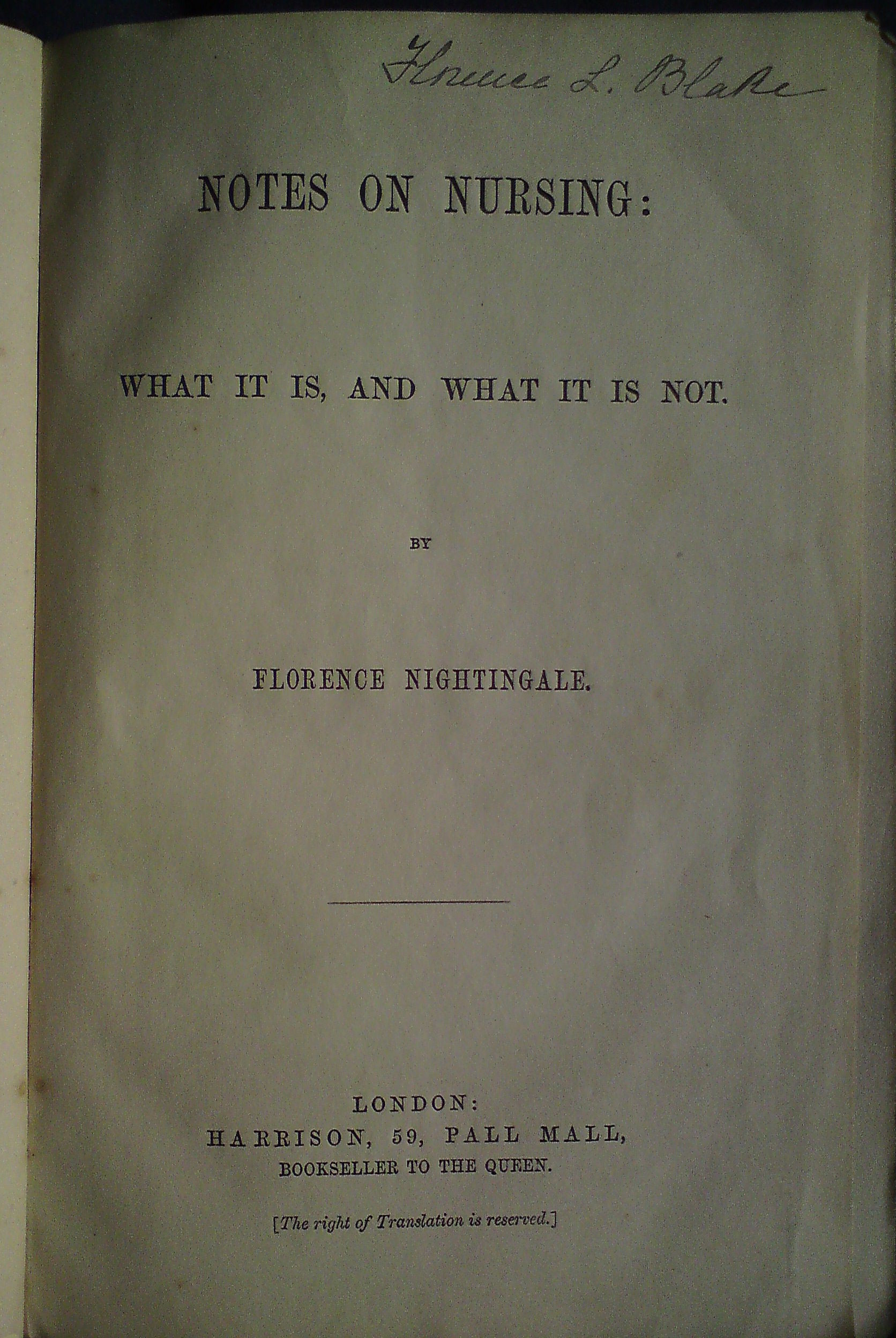 Notes on Nursing: by Nightingale, Florence | Pebble grain brown cloth ...