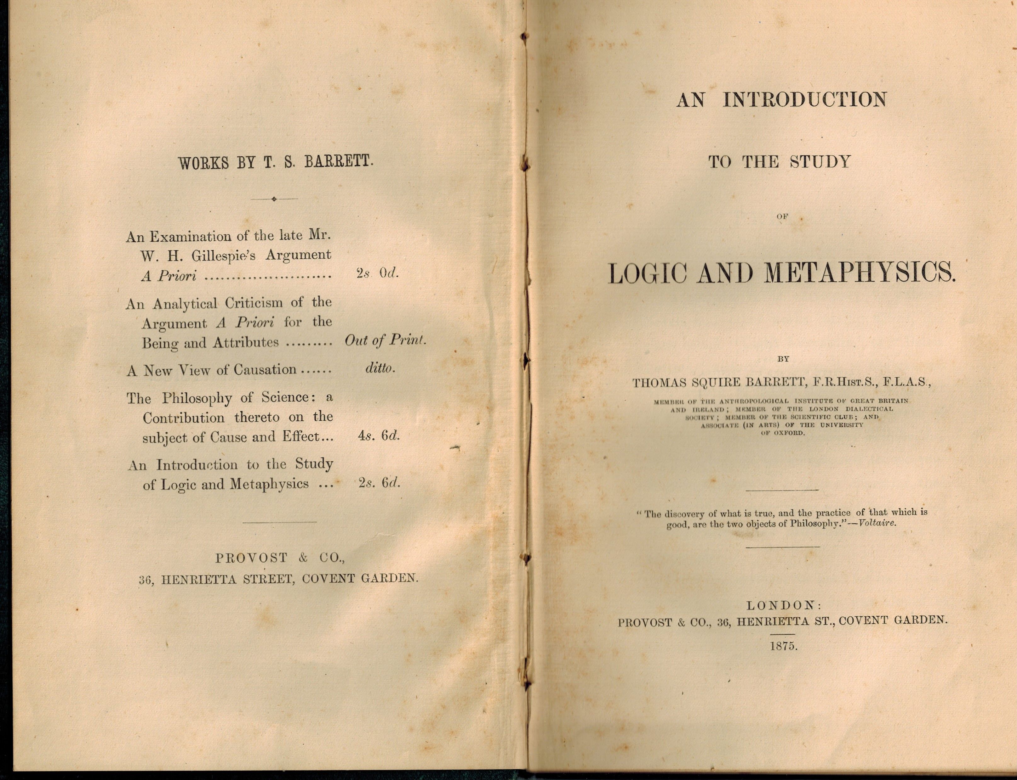 An Introduction to the Study of Logic and Metaphysics by Barrett ...
