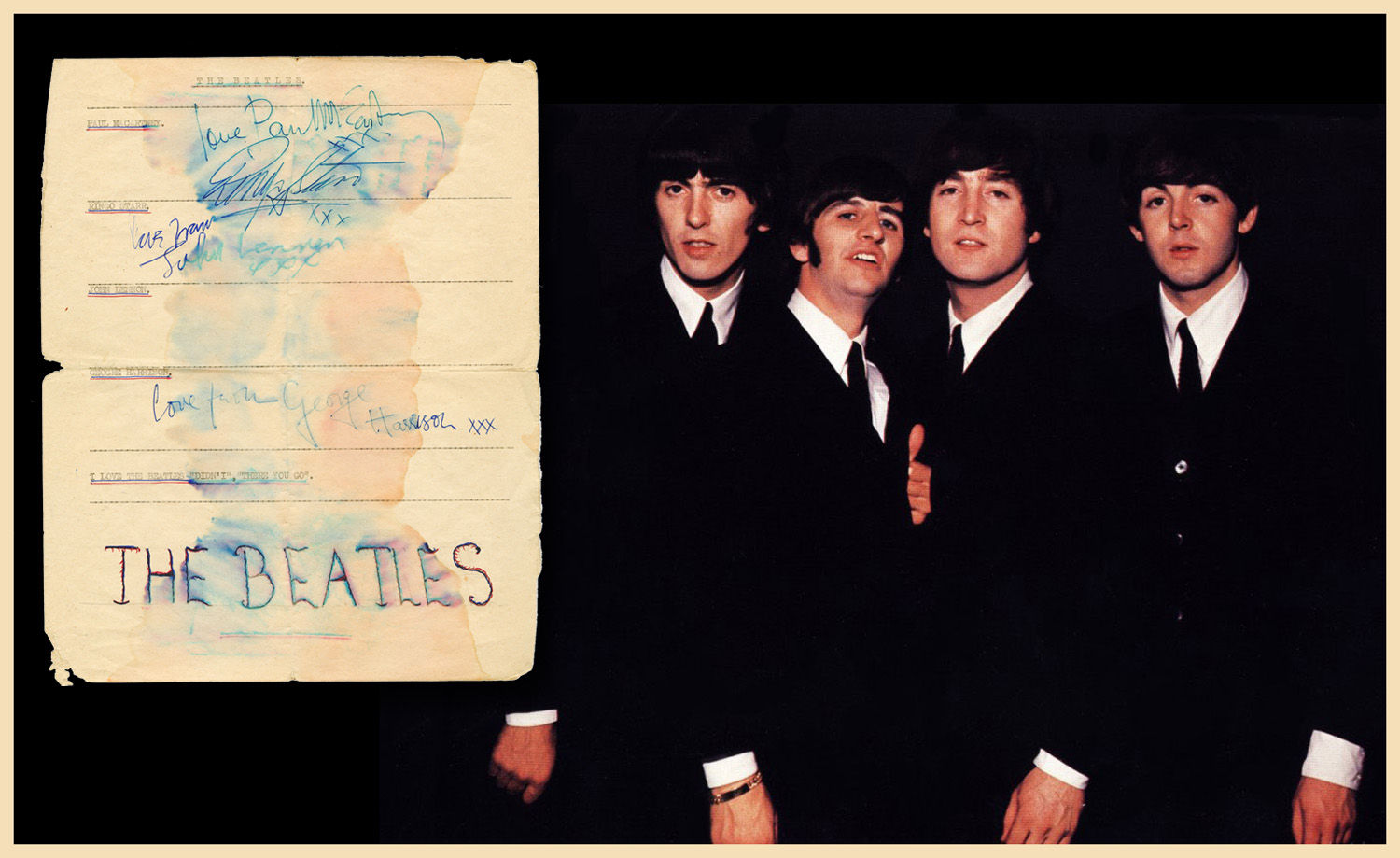 A set of all four Beatles signatures obtained in England in July 1963 ...