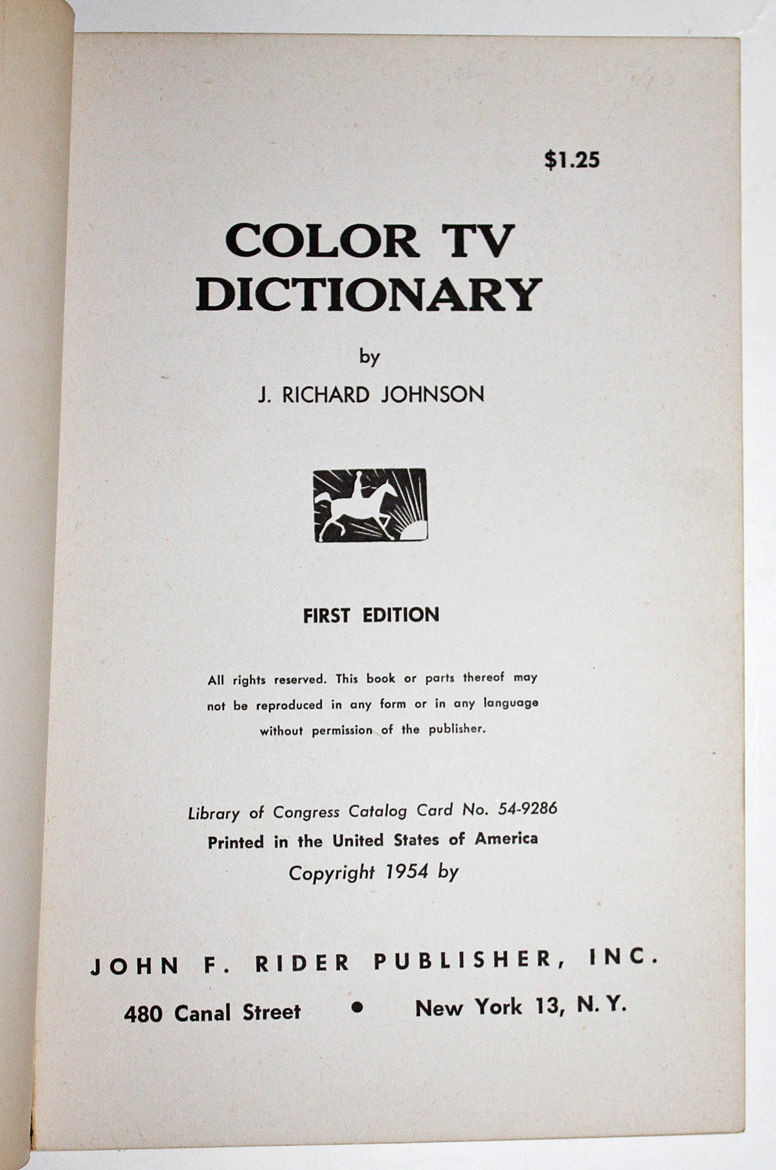 Color TV Dictionary by J. Richard Johnson - Paperback - First Edition ...