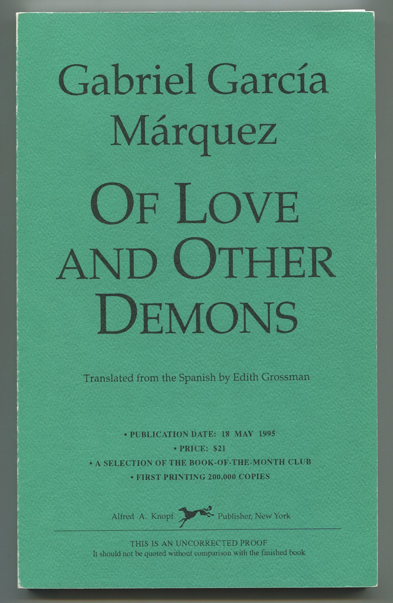 BIBLIO | Of Love and Other Demons by GARCIA MARQUEZ, Gabriel ...
