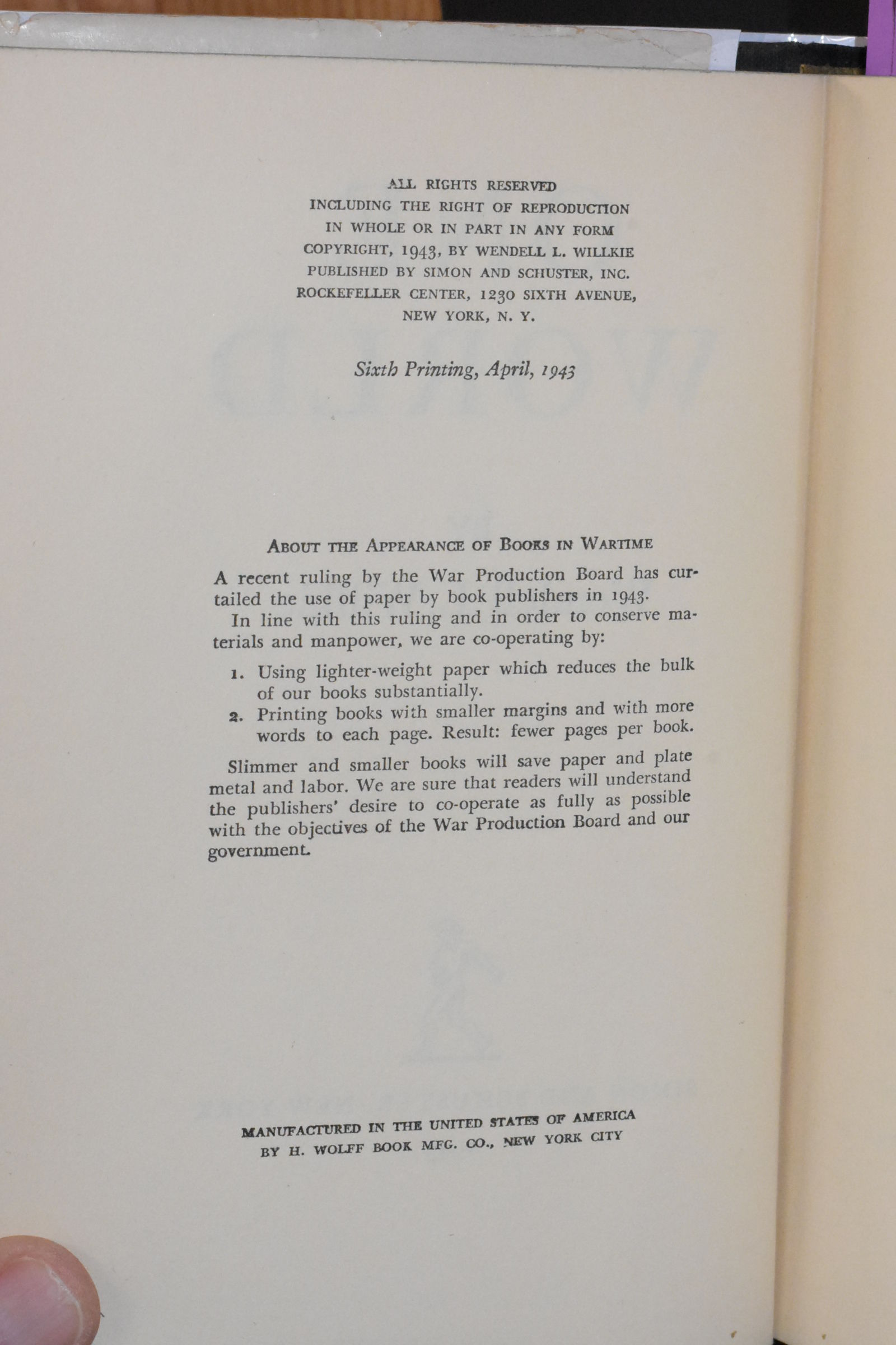 One World by Wendell L. Willkie (AUTHOR SIGNED BOOK AND LETTER ...