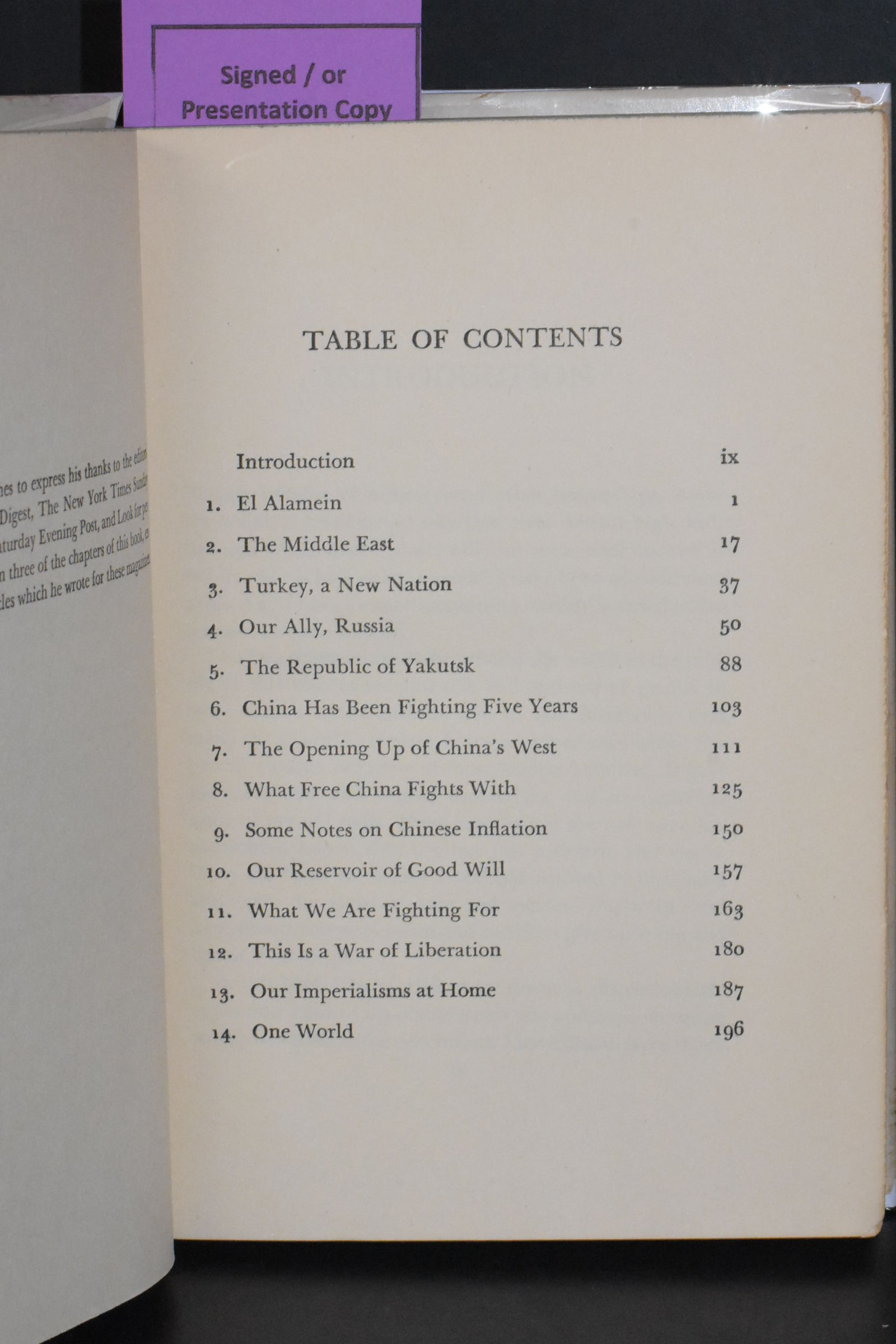 One World by Wendell L. Willkie (AUTHOR SIGNED BOOK AND LETTER ...