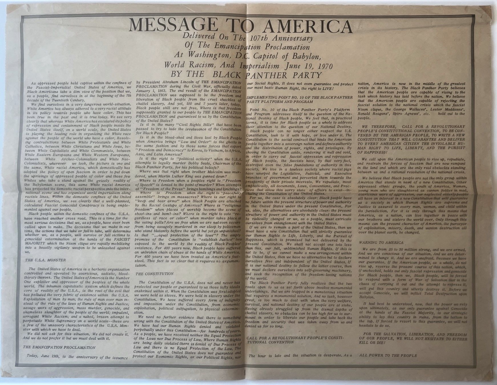 Message to America, Delivered on the 107th Anniversary of the ...