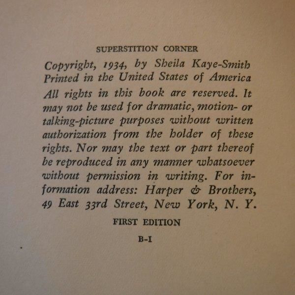 Superstition Corner by Kaye-Smith, Sheila | Hardcover | 1934 | Harper ...