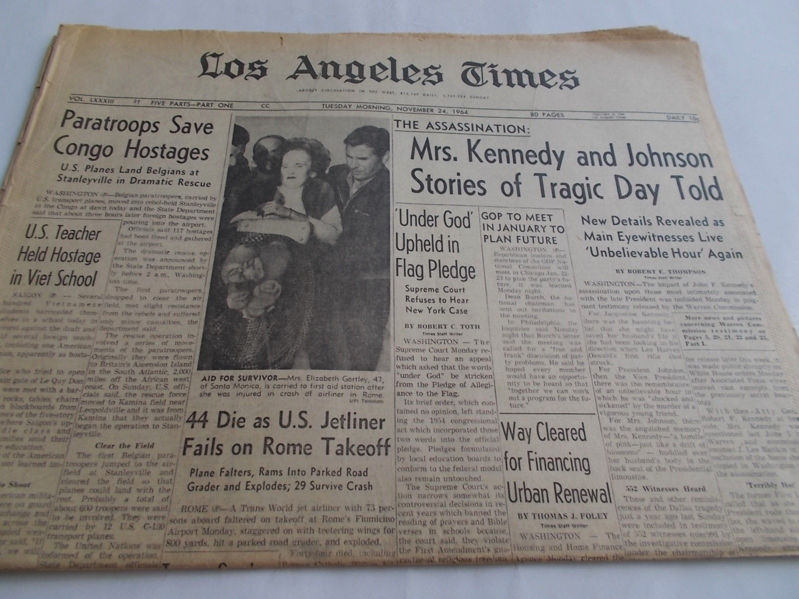 Los Angeles Times (Tuesday Morning, November 24, 1964) Newspaper (Cover ...