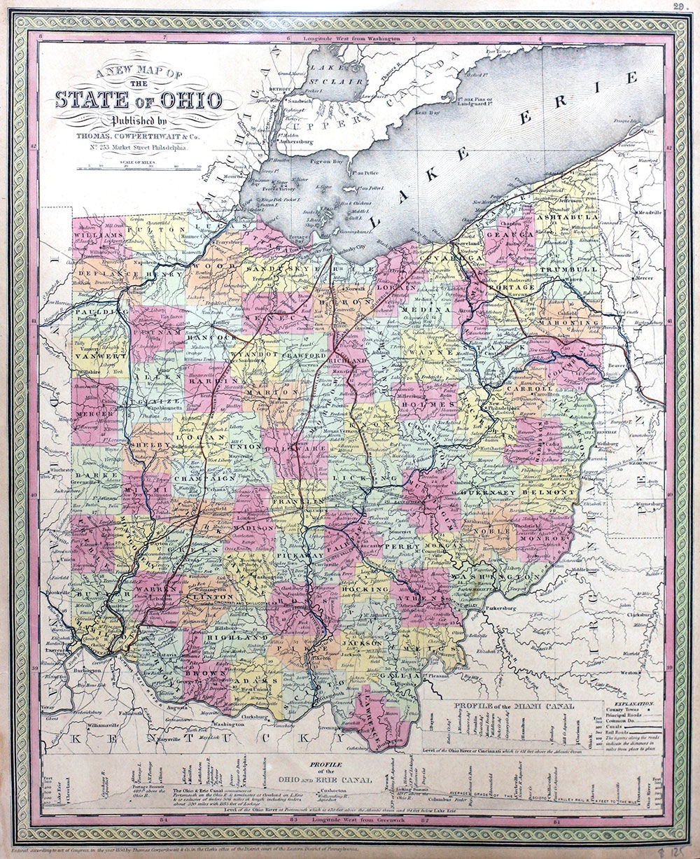 Map of Ohio by Thomas, Cowperthwait & Co - 1850