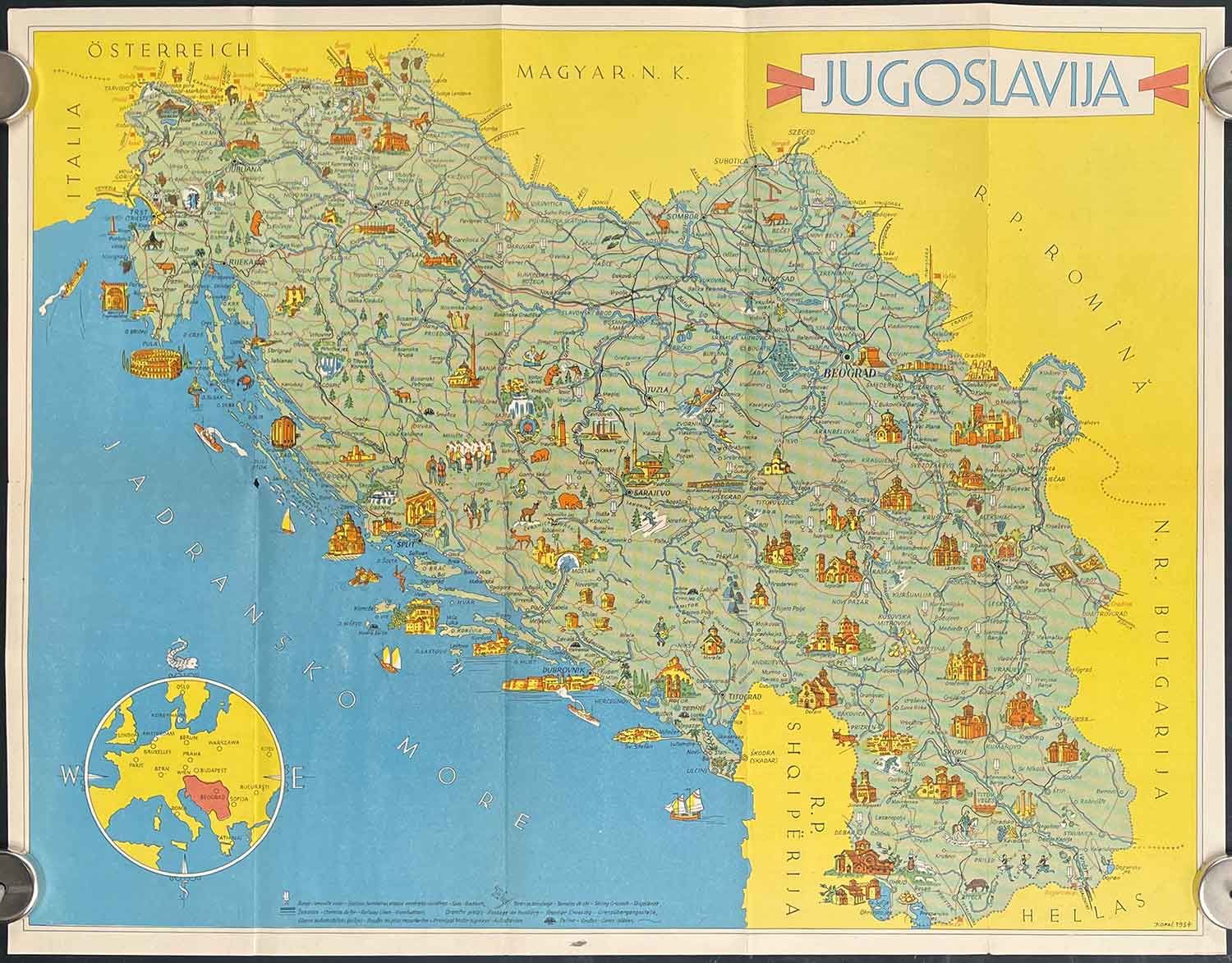 BIBLIO | Tourist Map of Yugoslavia. (Map title: Jugoslavia). by ...