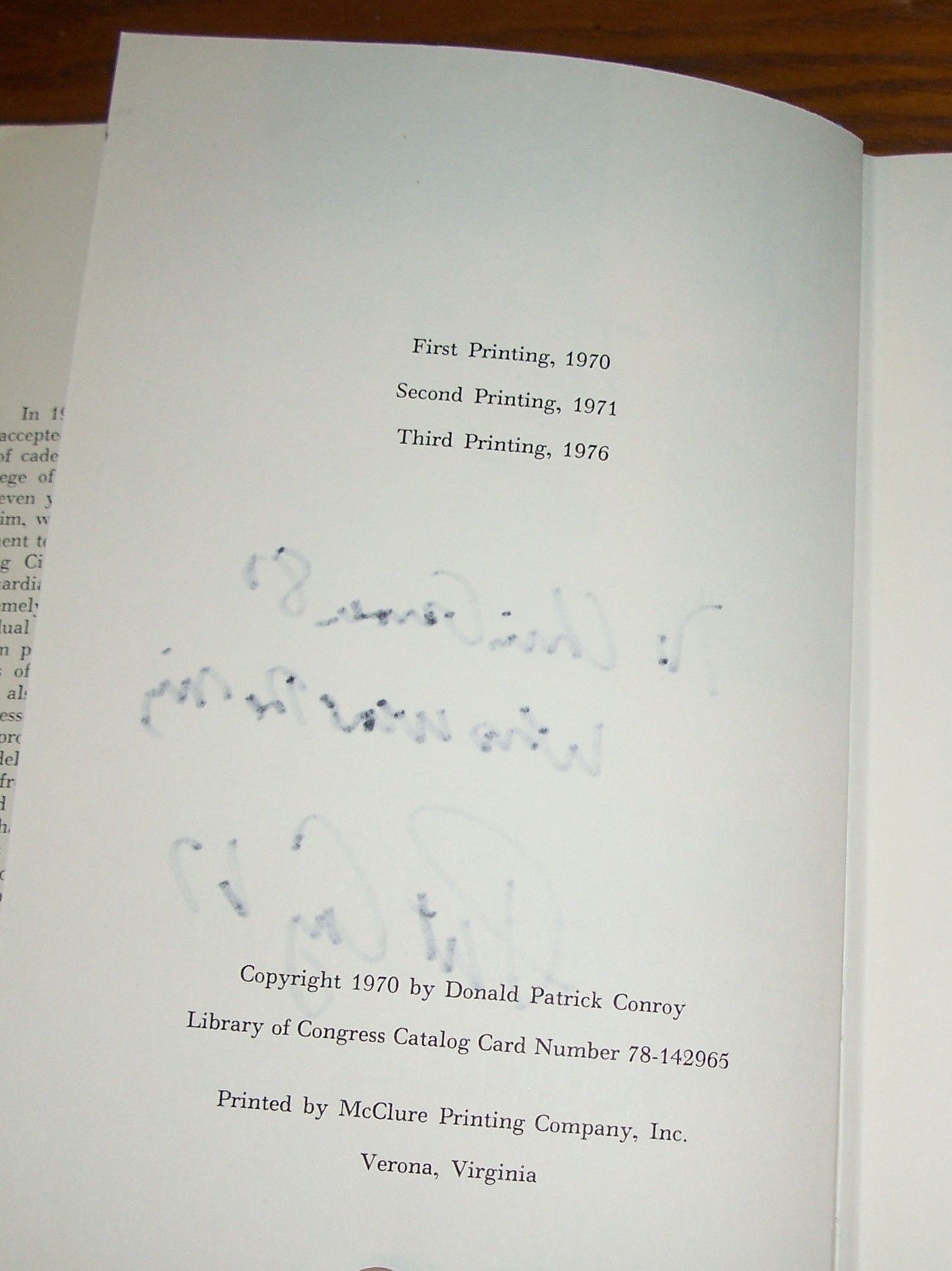 BIBLIO | Rare Signed 1976 The Boo Pat Conroy 1st Ed 3rd Printing HBDJ ...