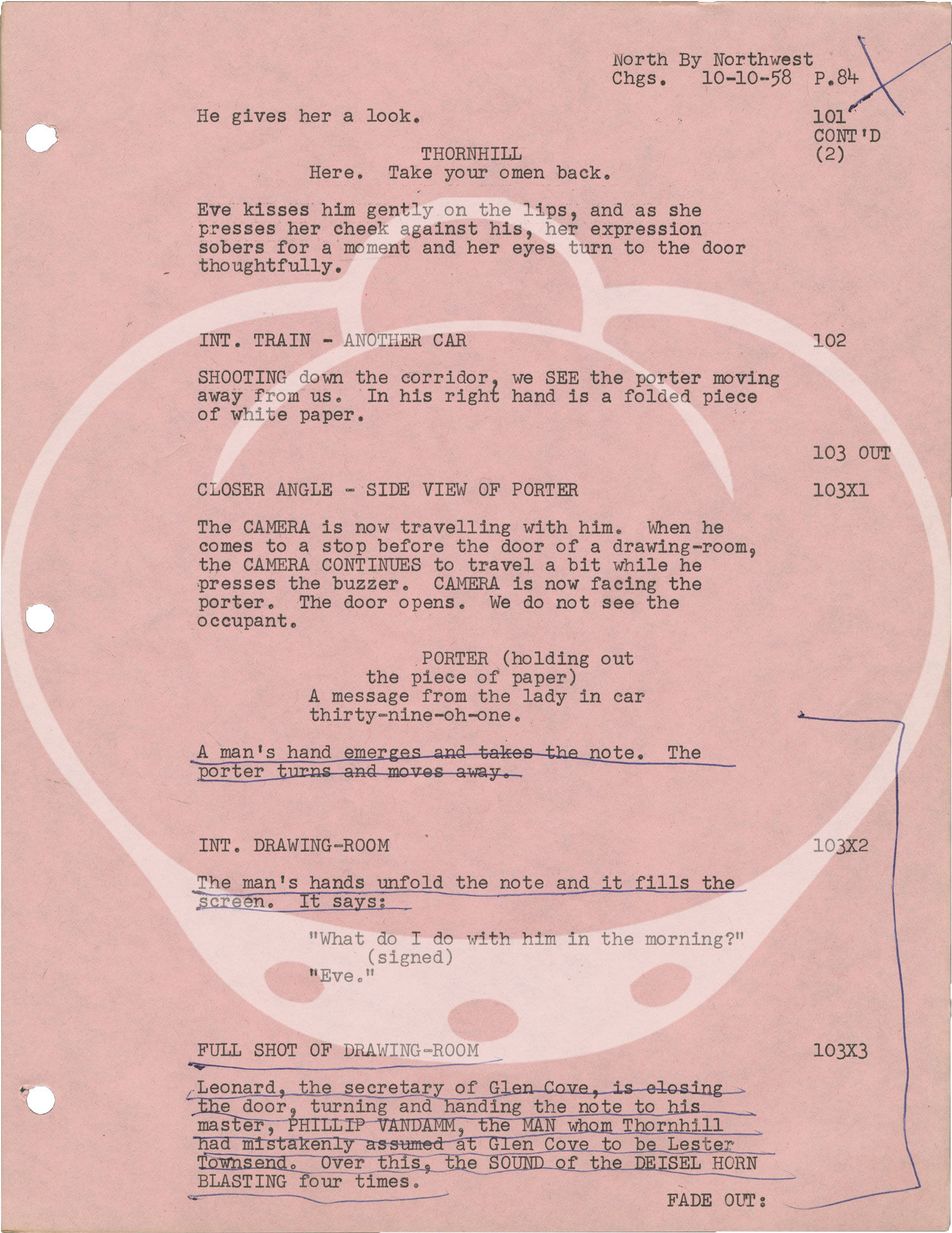 North by Northwest (Original screenplay for the 1959 film belonging to ...