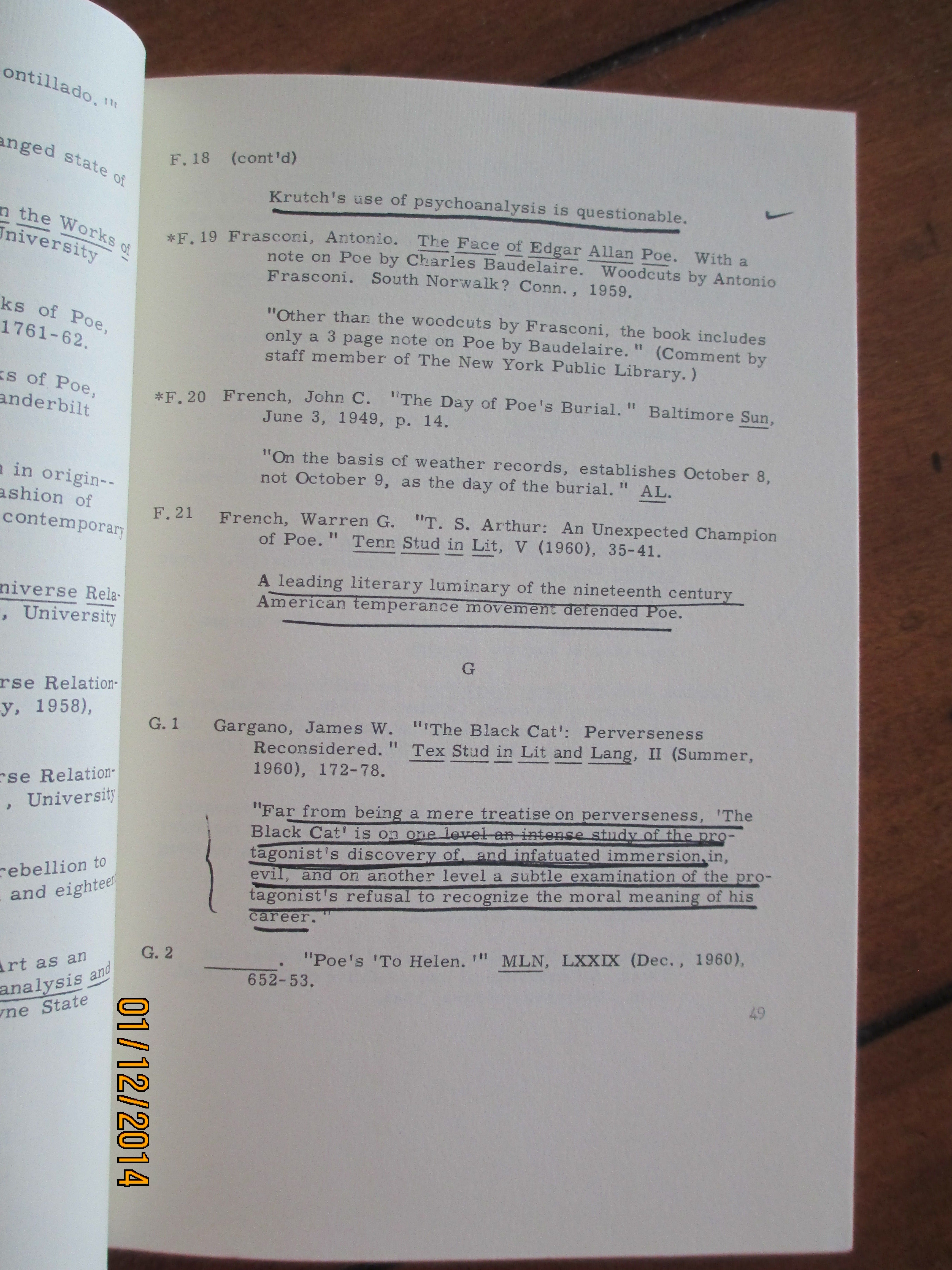 BIBLIO | Edgar Allan Poe: A Checklist of Criticism 1942-1960 by Dameron ...