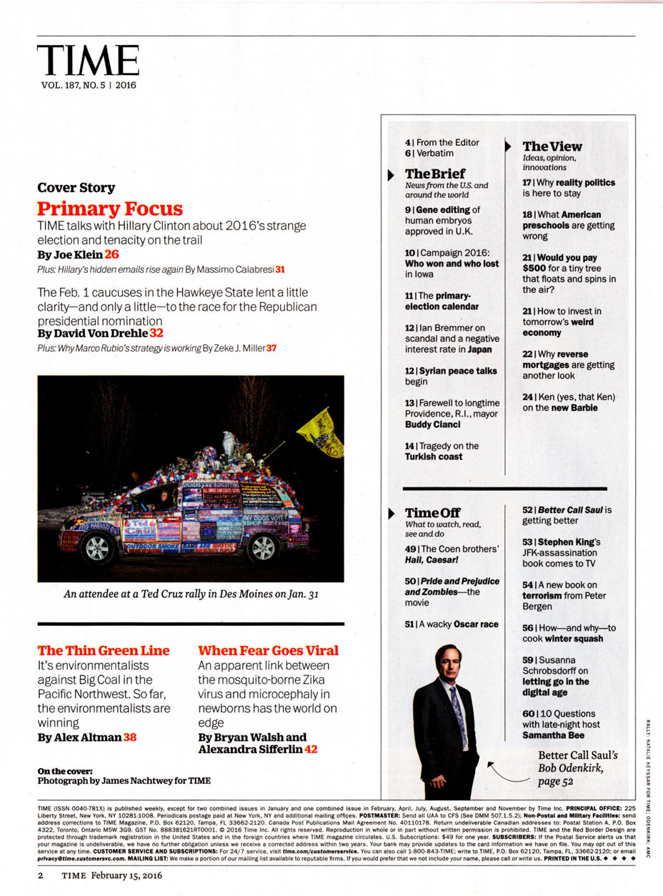 Time Magazine - February 15, 2016. Hillary Clinton Cover. Strange ...