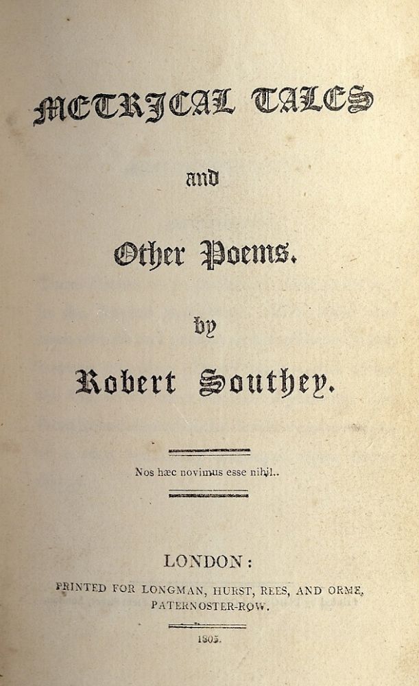 BIBLIO | METRICAL TALES AND OTHER POEMS by SOUTHEY, Robert | | 1805