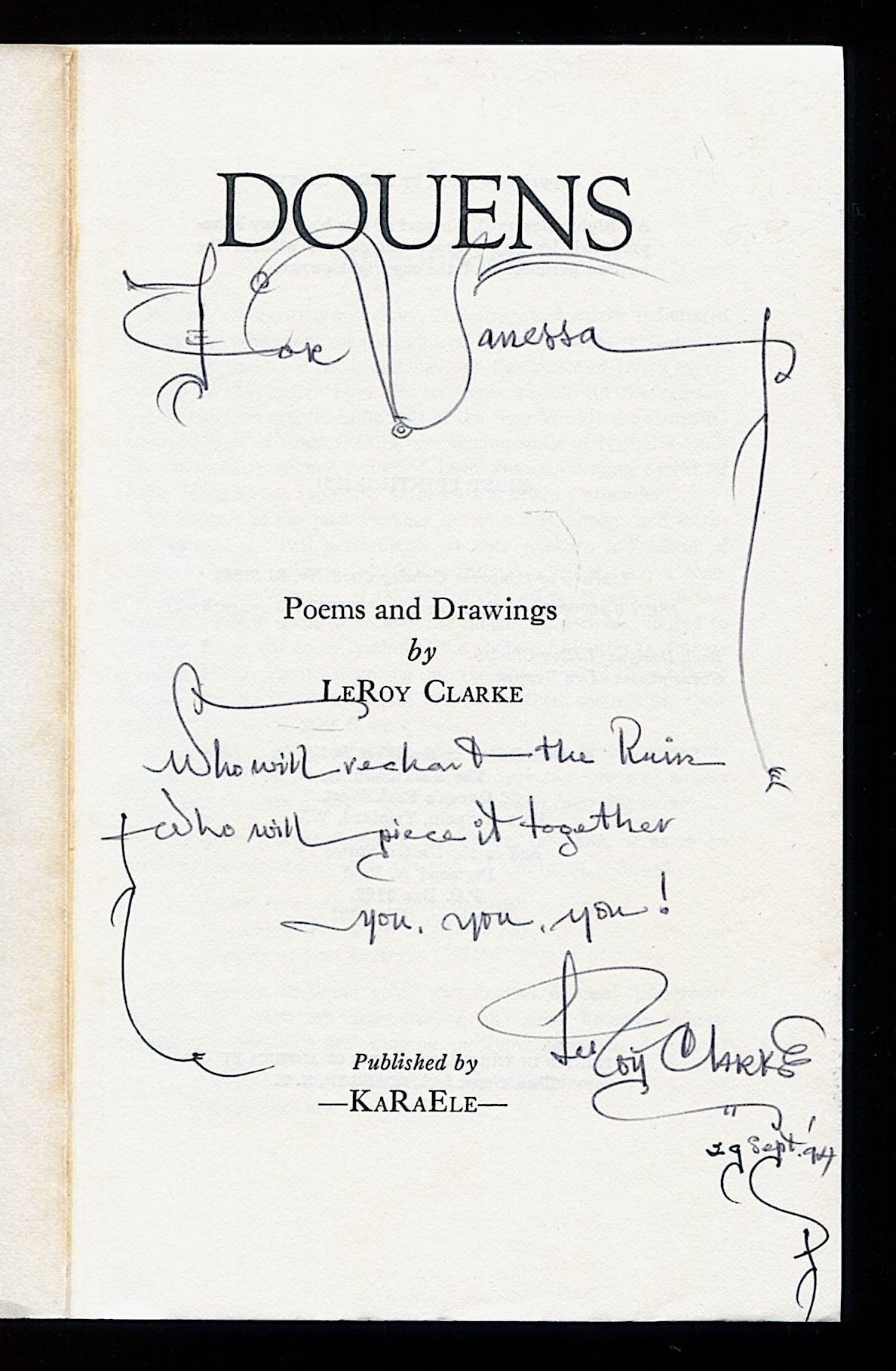 Douens: Poems and Drawings by LeRoy Clarke | Hardcover | 1981 | Karaele ...