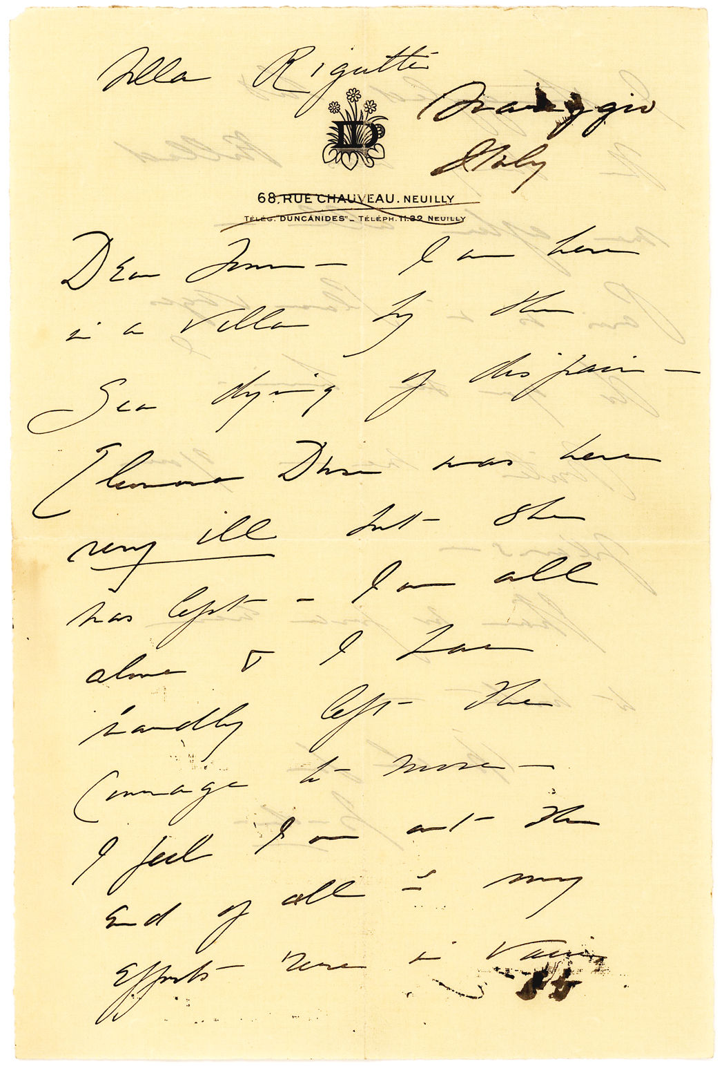 Isadora Duncan Autograph Letter Mourning the Death of her Two Children ...